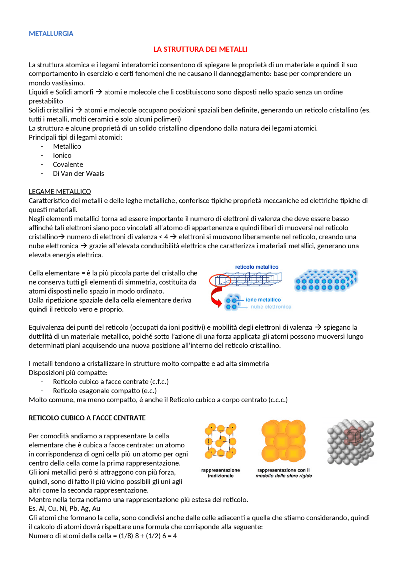 Introduzione alla struttura dei metalli | Appunti di Metallurgia | Docsity