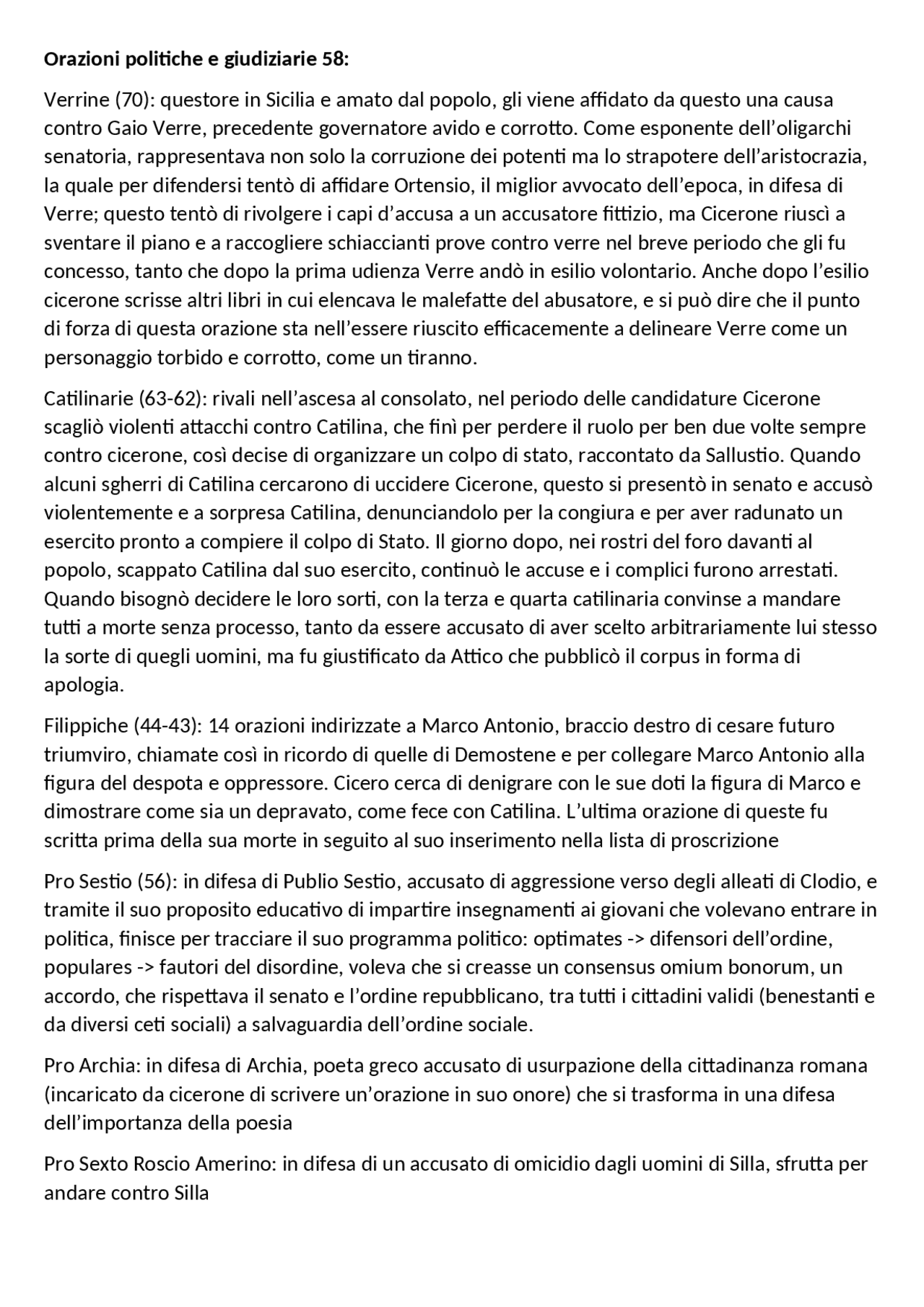 Sintesi Opere Di Cicerone Schemi E Mappe Concettuali Di Latino Docsity