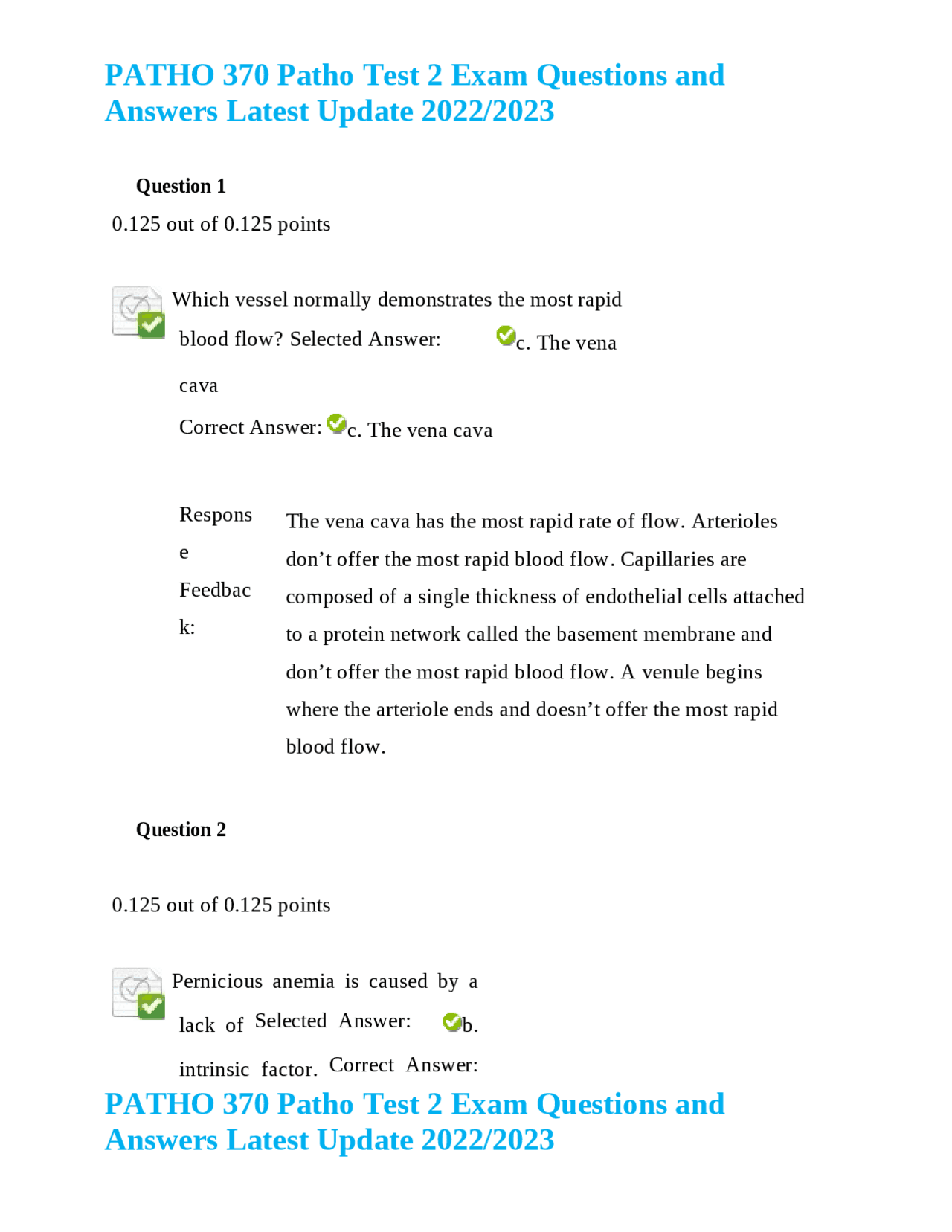 PATHO 370 Patho Test 2 Exam Questions and Answers Latest Update 2022/ ...