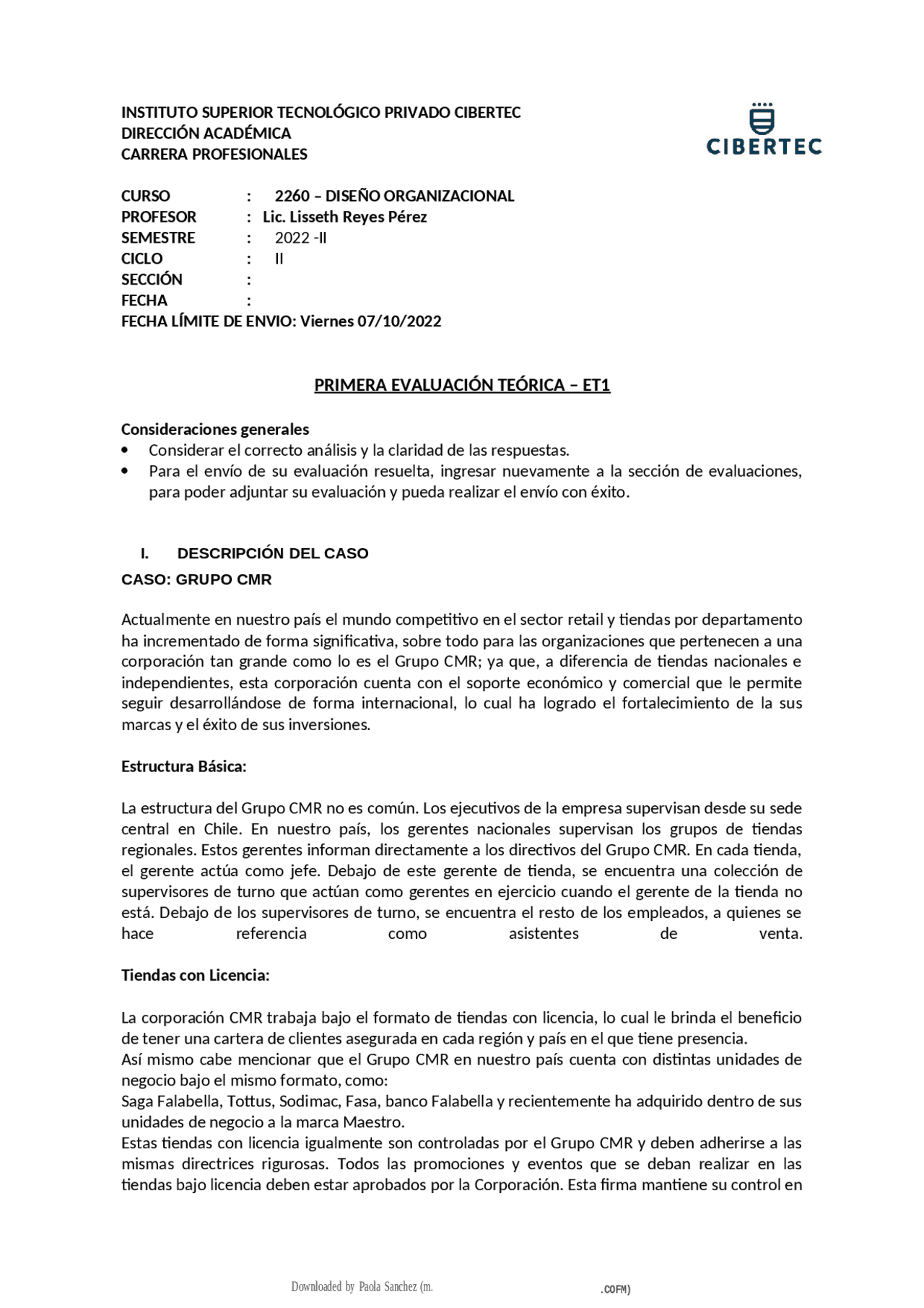 Practica Calificada Cl1 Exámenes De Diseño Docsity