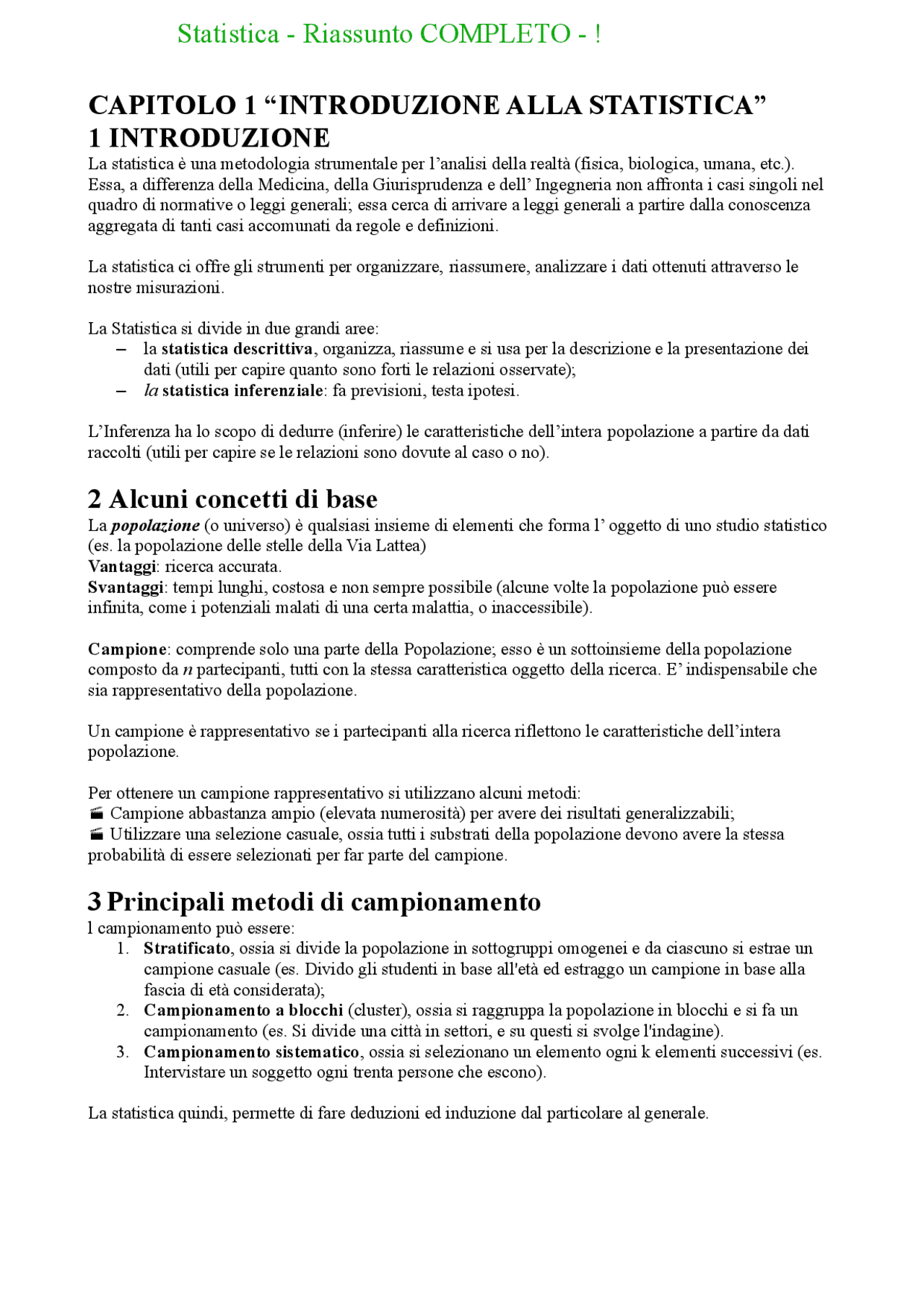 Statistica Riassunto Completo Appunti Di Statistica Docsity