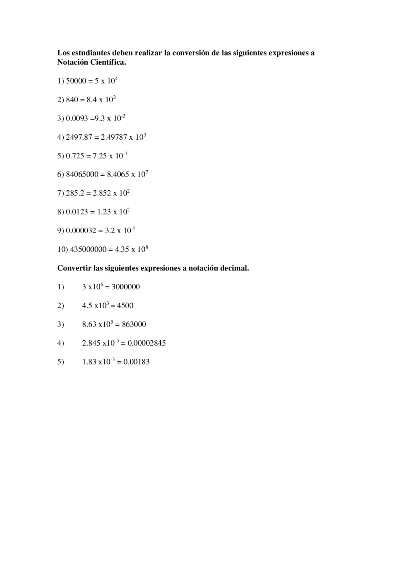 NOTACIÓN CIENTÍFICA TALLER NÚMERO 1 | Ejercicios de Matemáticas | Docsity
