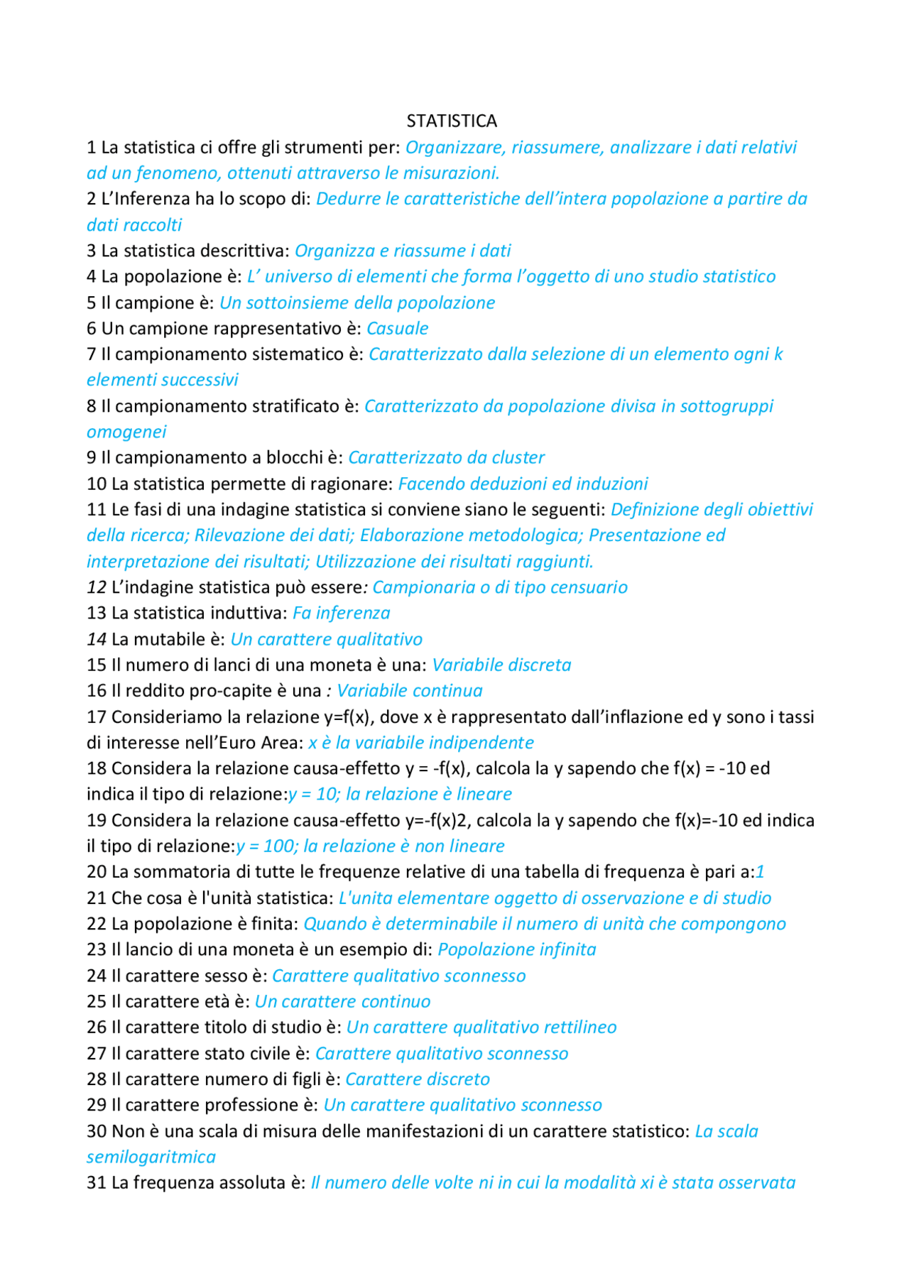 Statistica - Completo di Risposte - ESAME SUPERATO - V.30L - AGGIORNATO!!! | Panieri di ...