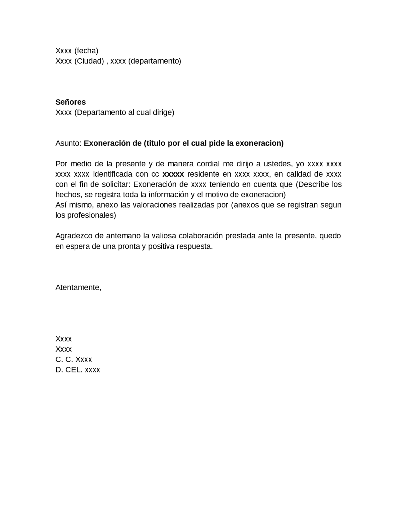 Ejemplo carta exoneracion | Guías, Proyectos, Investigaciones de ...