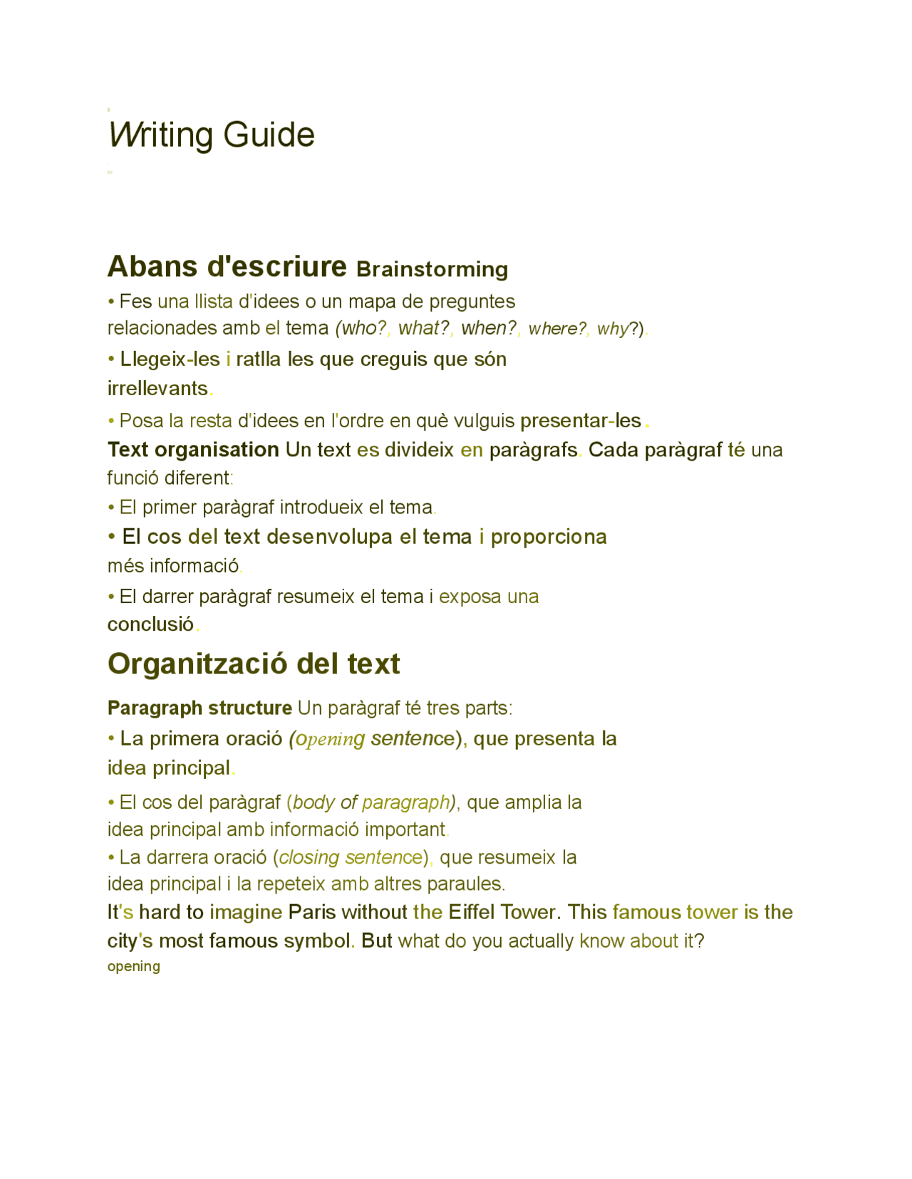 Writing Guide- Pautas en catalán | Apuntes de Inglés | Docsity