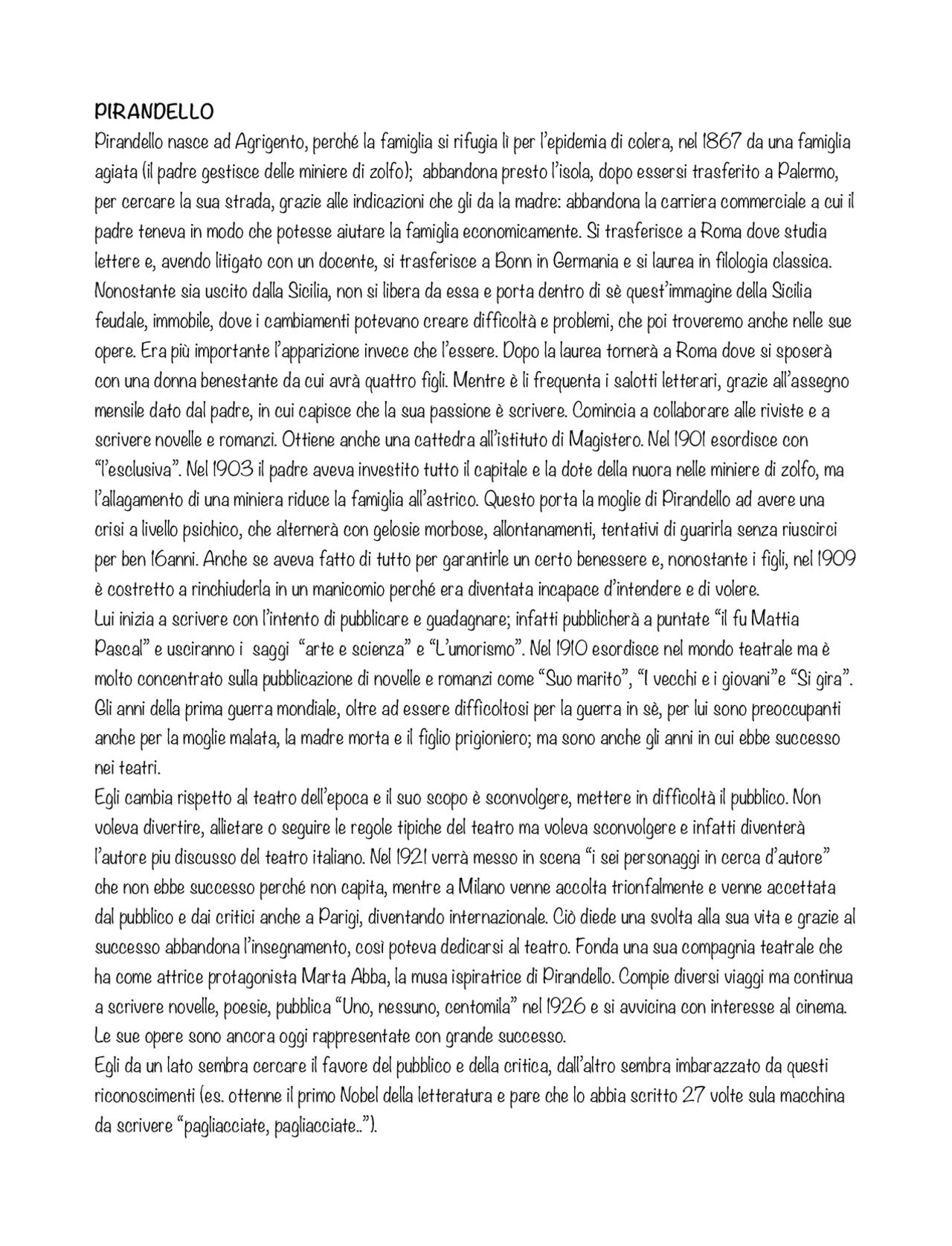 Pirandello Appunti Esame Maturità Appunti Di Italiano Docsity