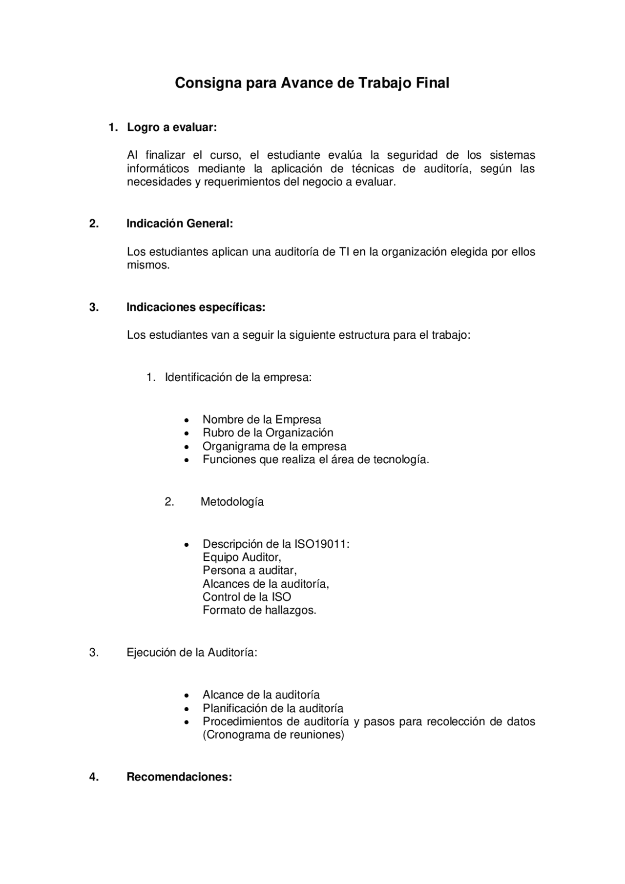 Consigna para Avance de Trabajo Final | Resúmenes de Auditoría | Docsity