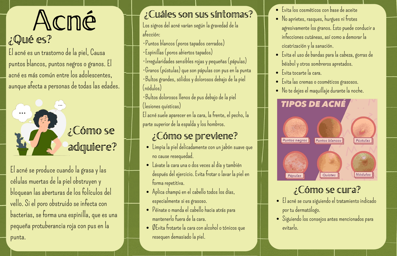Tríptico o Folleto sobre el acné | Guías, Proyectos, Investigaciones de Ciencias | Docsity