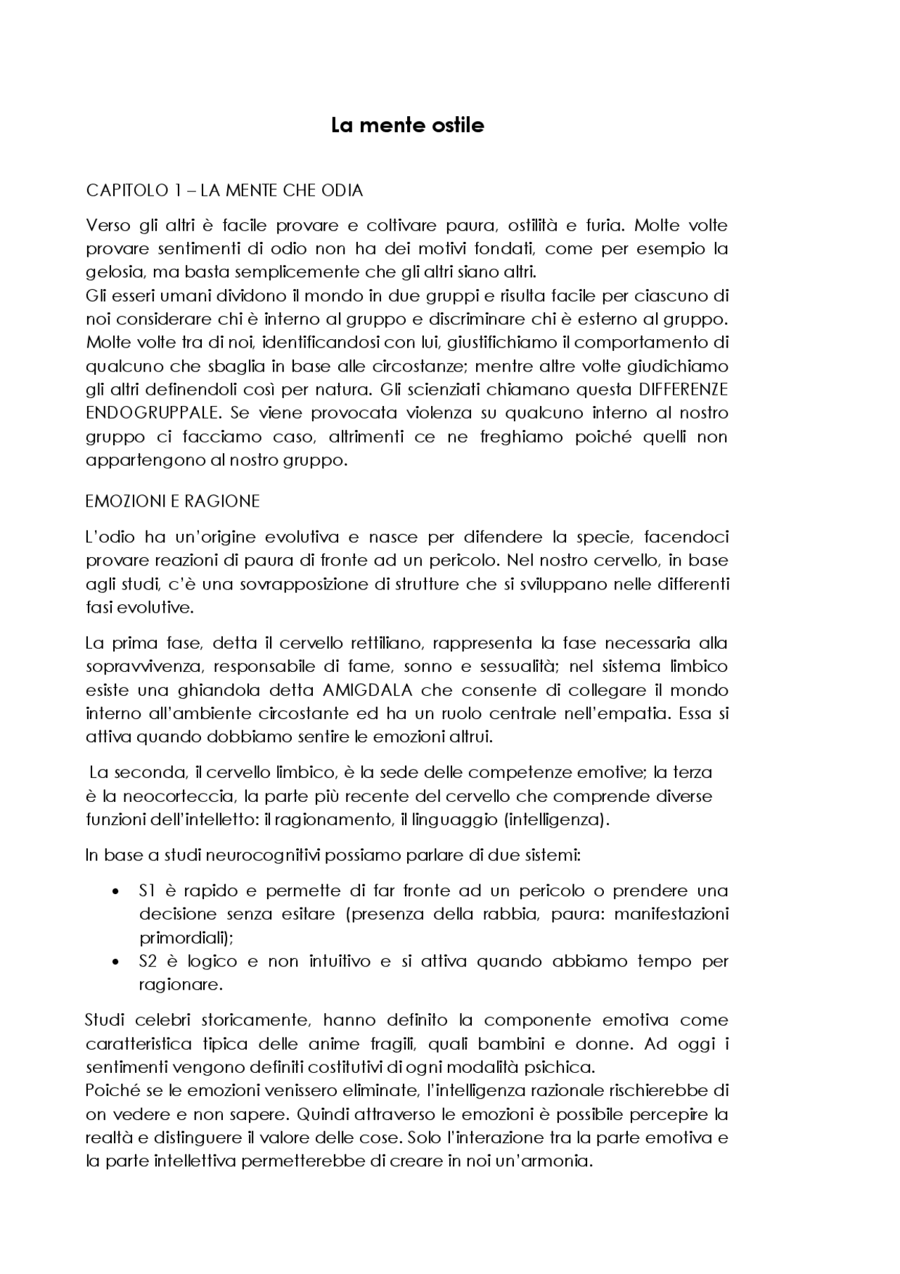 La mente ostile - riassunto | Sintesi del corso di Pedagogia | Docsity