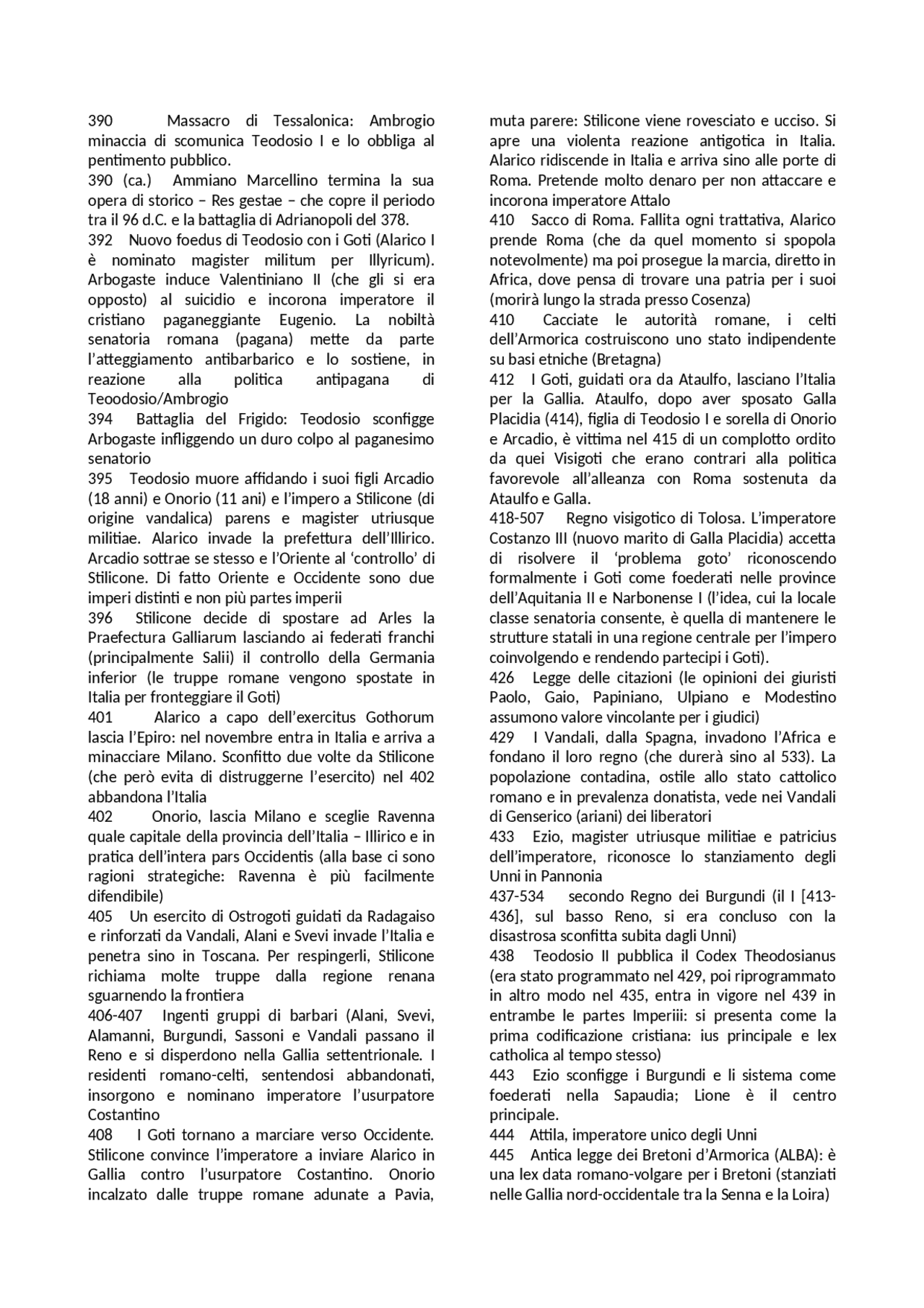 Principali date da Teodosio a Odoacre. | Appunti di Storia Romana | Docsity