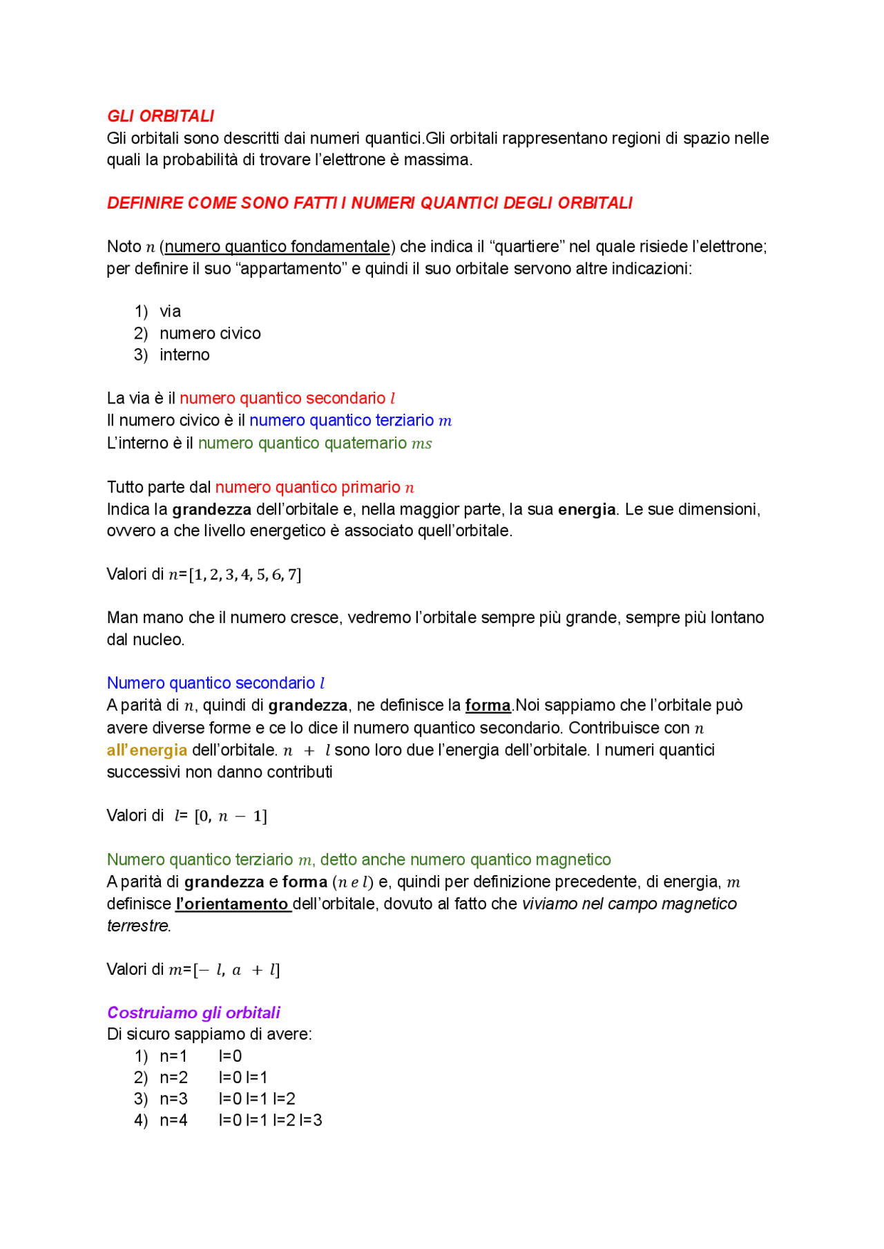 Numeri Quantici Degli Orbitali Configurazione Elettronica