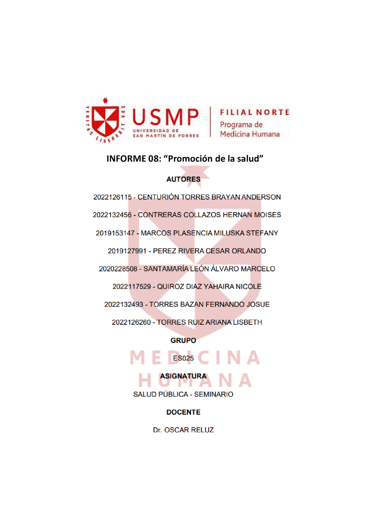 INFORME 8 SALUD PUBLICA | Schemes and Mind Maps of Anatomy | Docsity