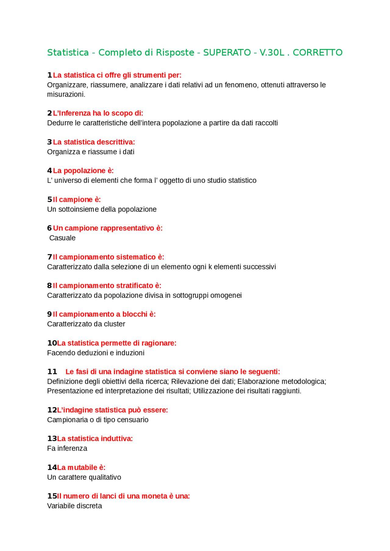 Statistica Completo Di Risposte Superato V30l Corretto