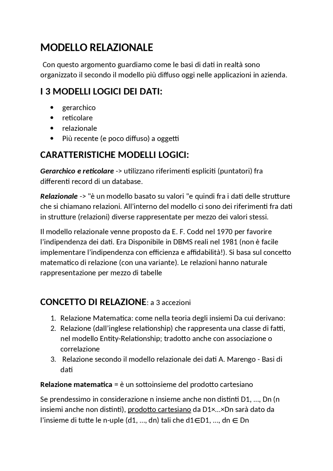 Modelli Relazionale Formazione Del Database Appunti Di Elementi Di