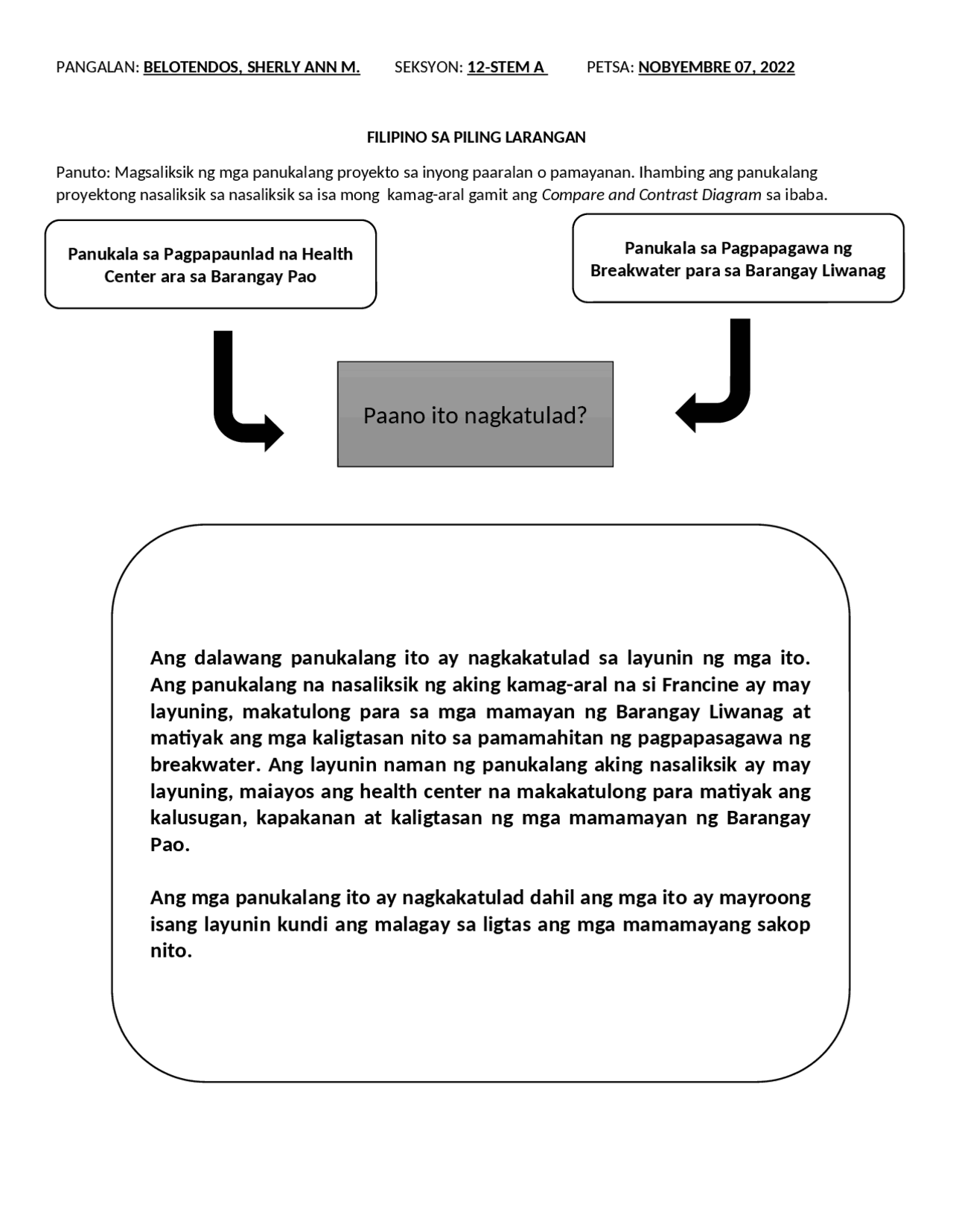 Panukalang proyekto activity | Exercises History | Docsity