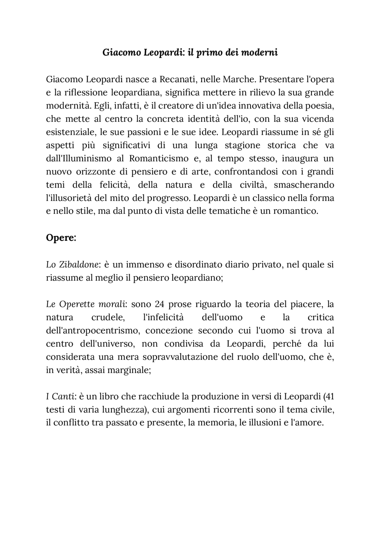 Analisi Di Giacomo Leopardi Prove Desame Di Italiano Docsity