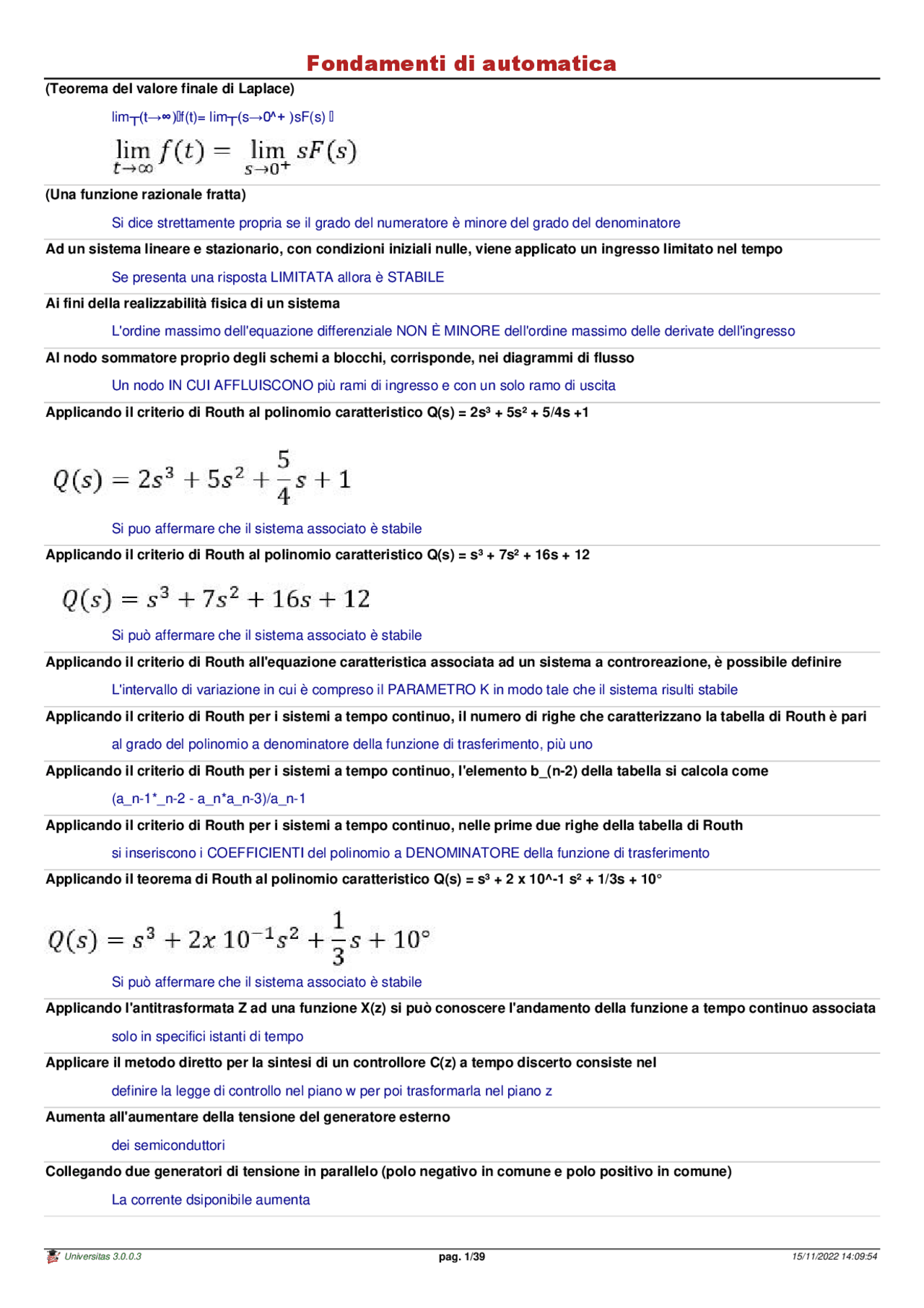 Fondamenti Di Automatica Panieri Di Automatica Docsity