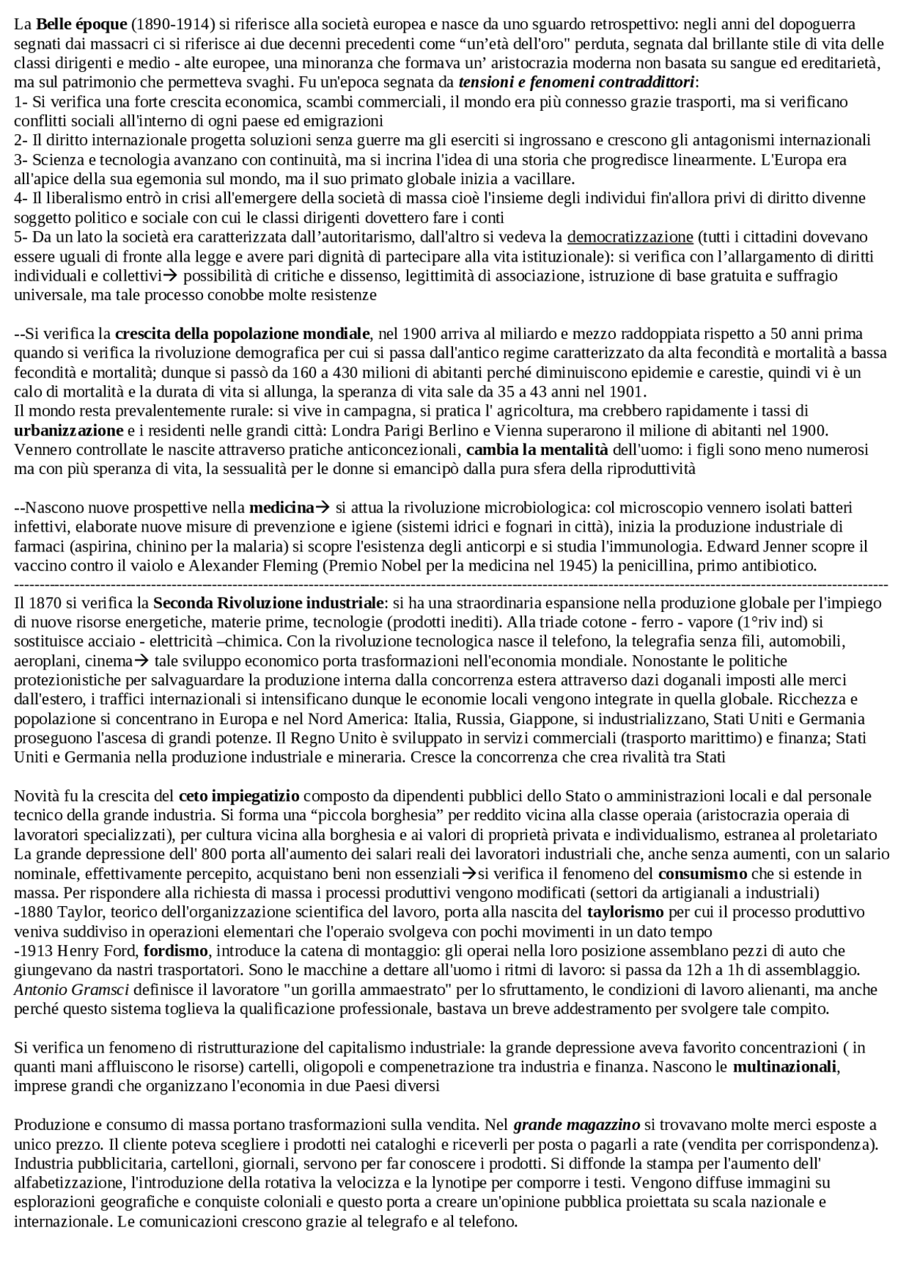 Bella Epoque Riassunto Esaustivo Sbobinature Di Storia Docsity