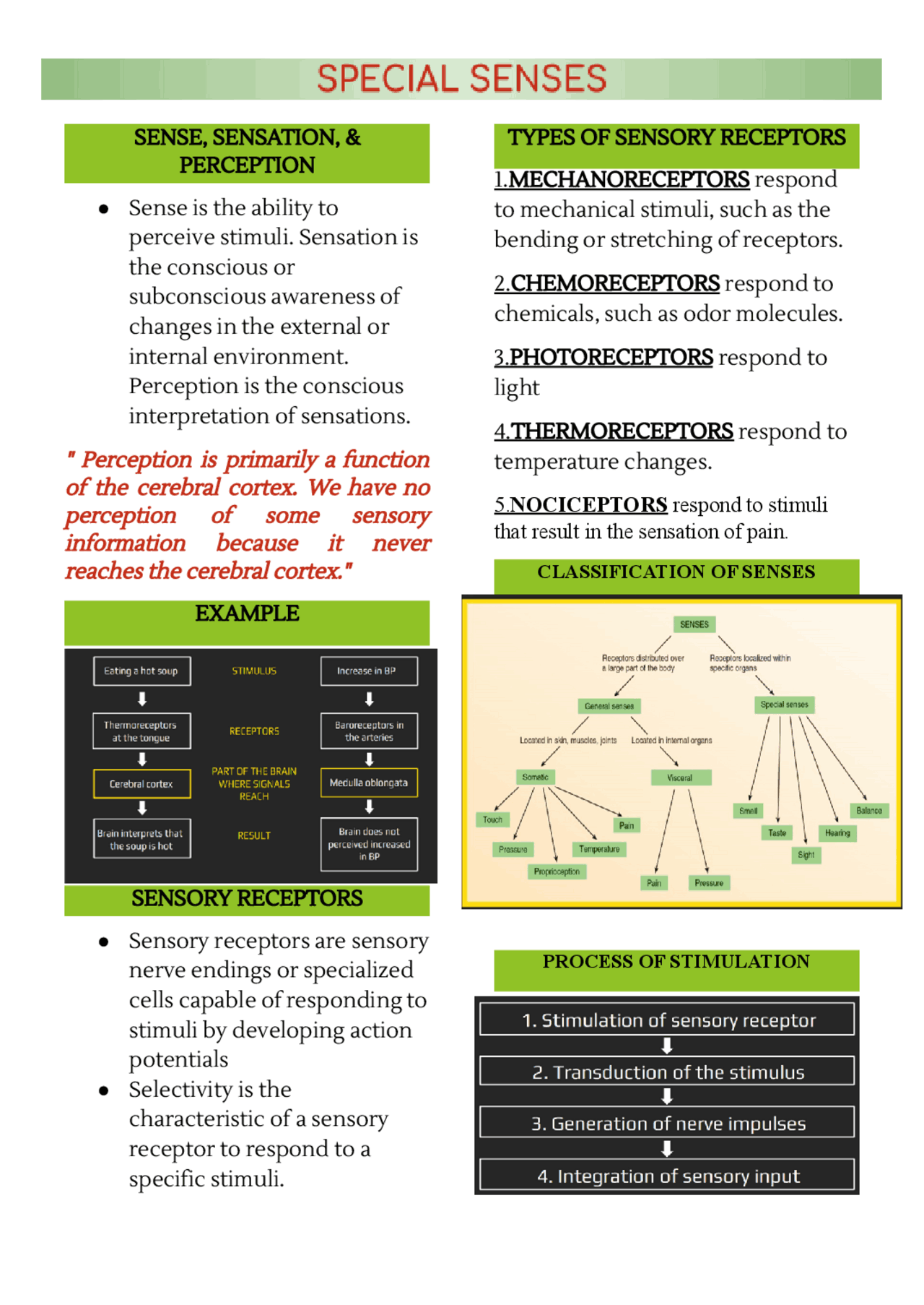 Special senses reviewer notes taking | Study Guides, Projects, Research ...