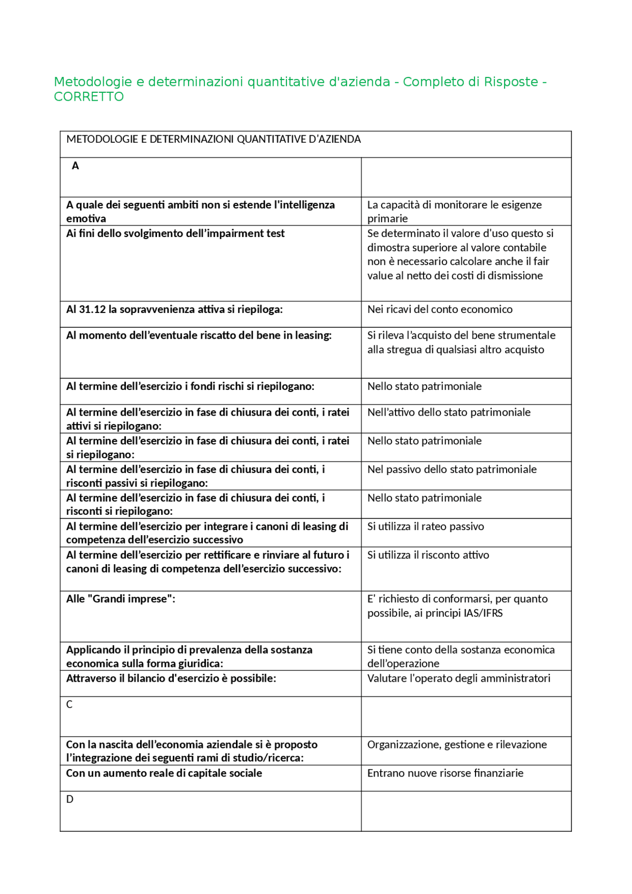 Metodologie E Determinazioni Quantitative Dazienda Completo Di