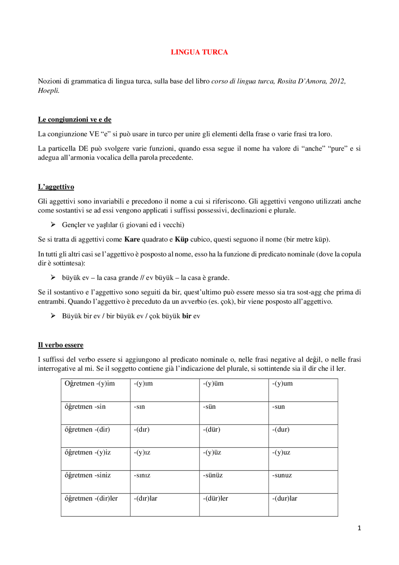 Nozioni di grammatica di Lingua Turca | Schemi e mappe concettuali di ...