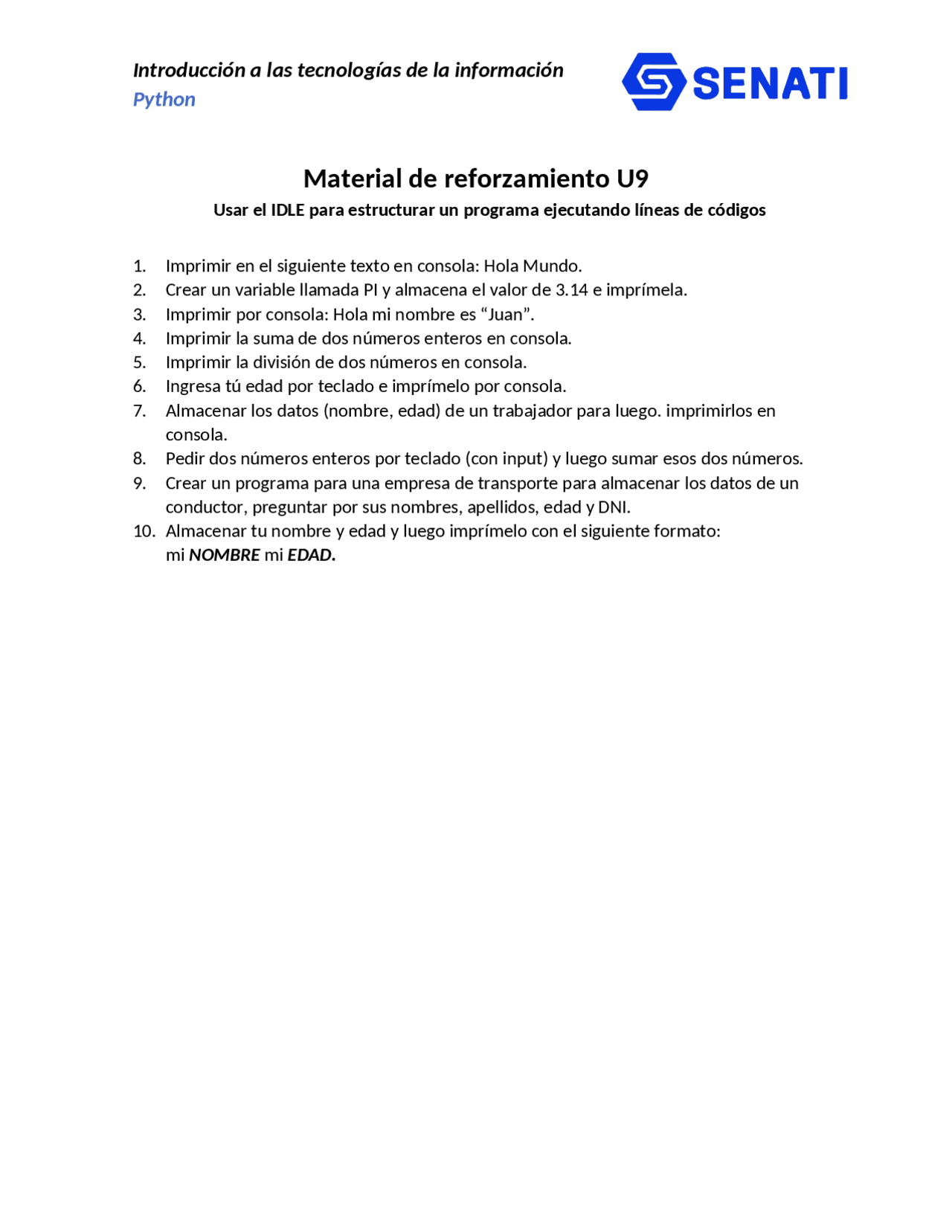 Material De Reforzamiento U9 Ejercicios De Informática Docsity