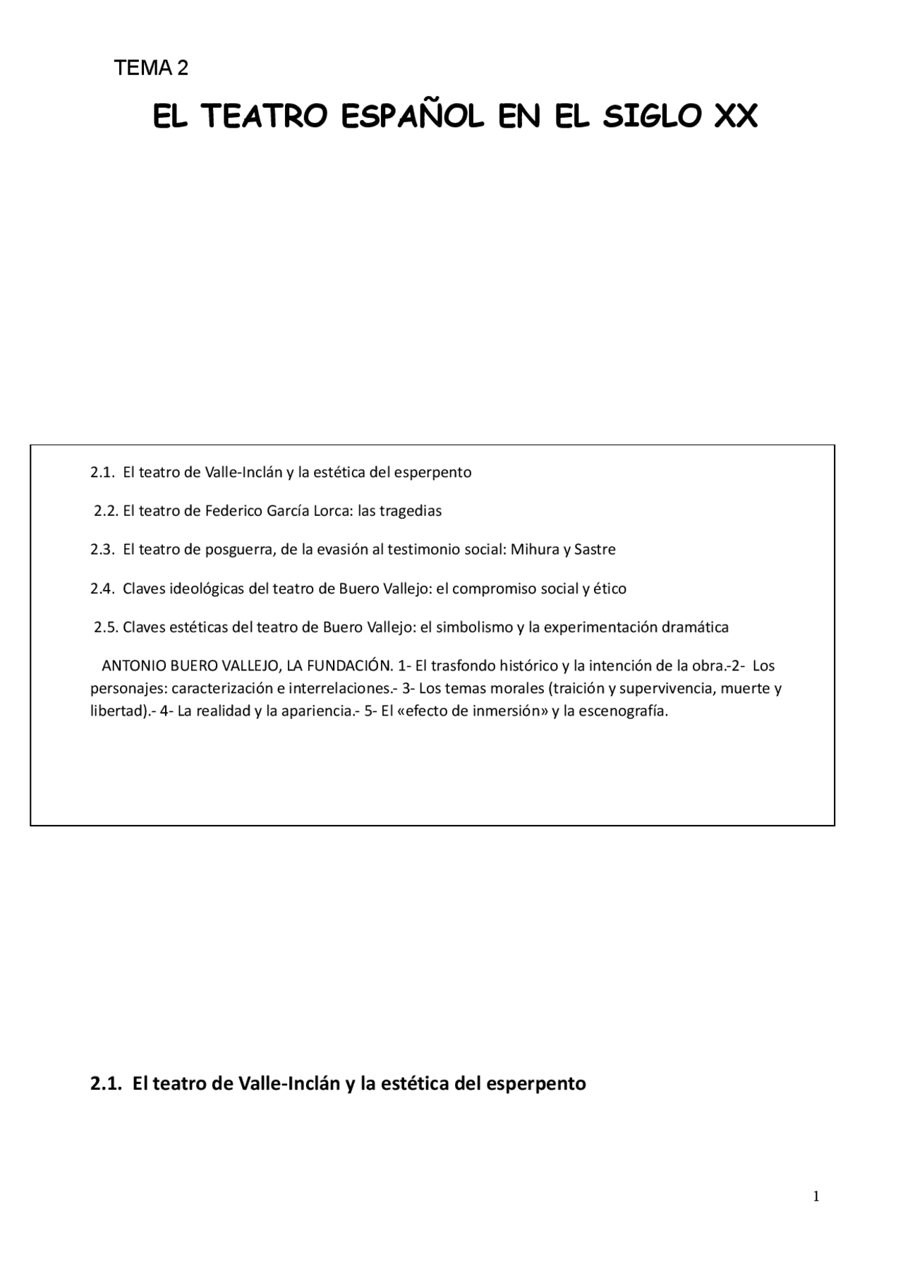 EL TEATRO ESPAÑOL DEL S.XX 2º BACHILLERATO | Apuntes de Lengua y ...