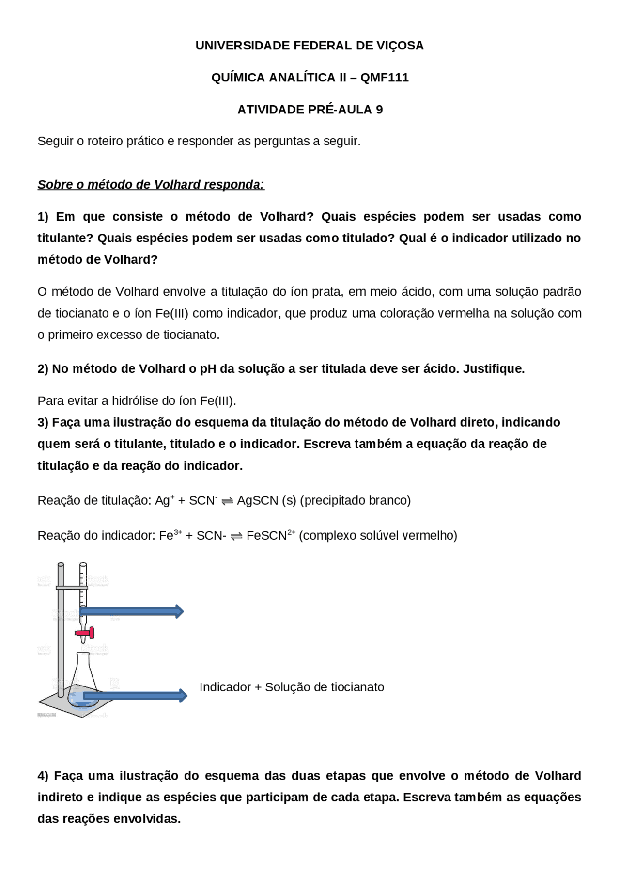 Pré Relatório Método De Volhard E Método De Fajans Exercícios