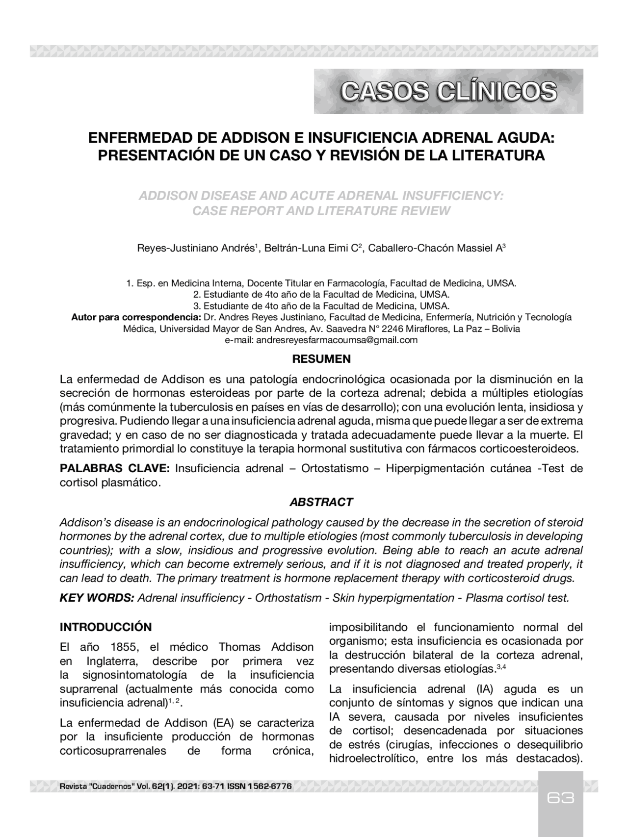 Enfermedad de Addison | Resúmenes de Medicina | Docsity