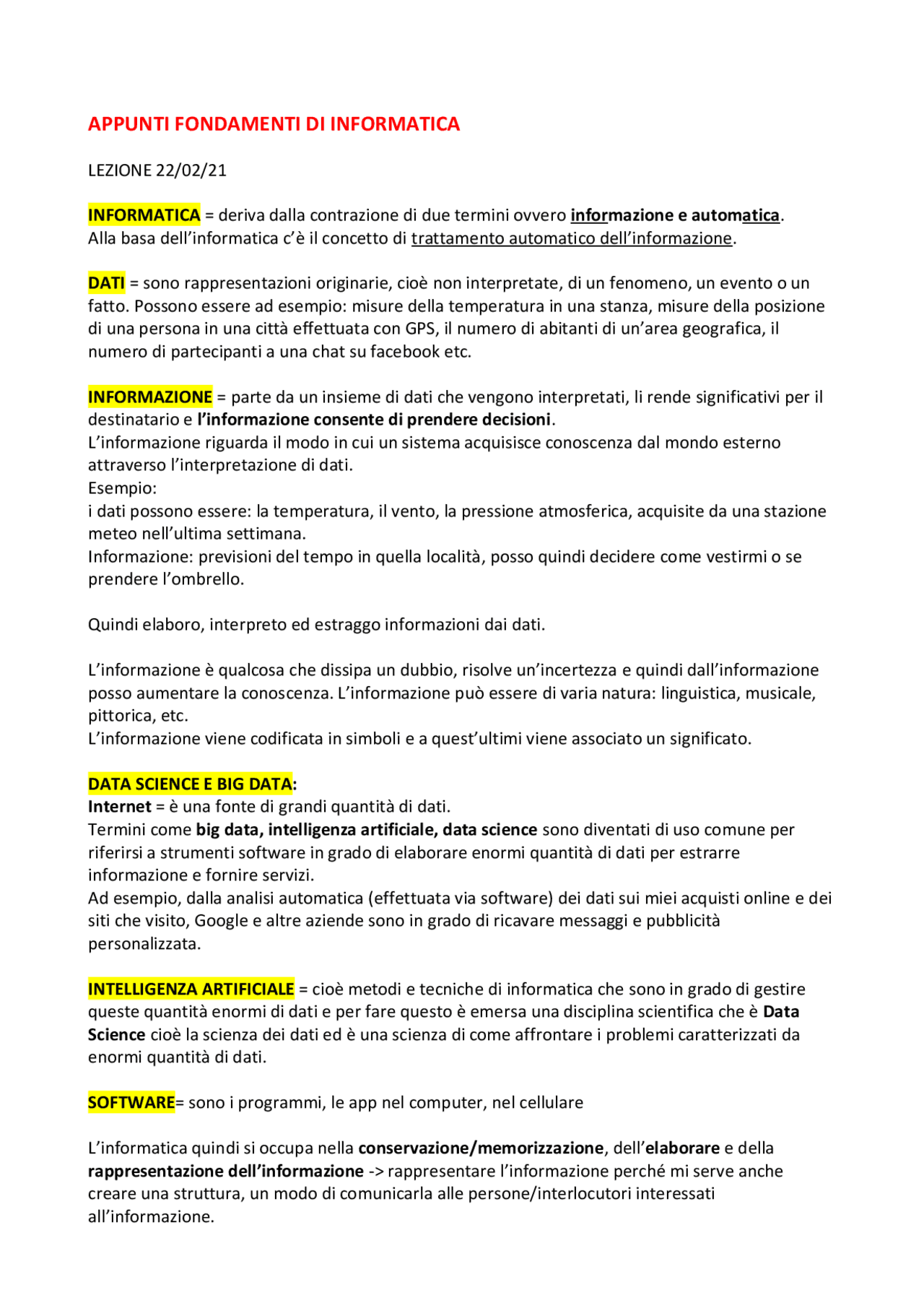 Appunti di tutte le lezioni di fondamenti di informatica | Appunti di Fondamenti di informatica ...