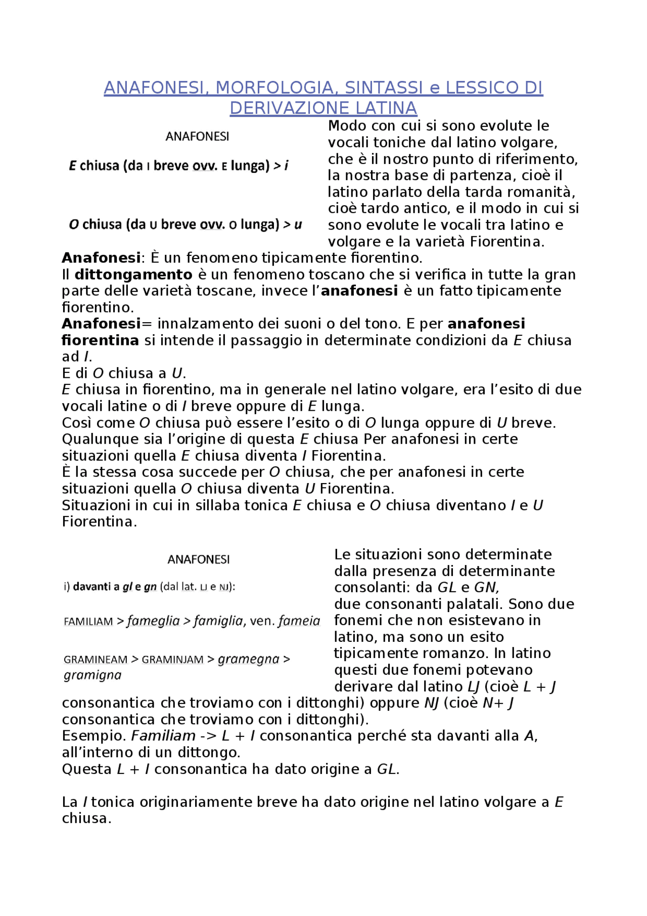 ANAFONESI, MORFOLOGIA, SINTASSI e LESSICO DI DERIVAZIONE LATINA, Lingua Italiana per la Co ...