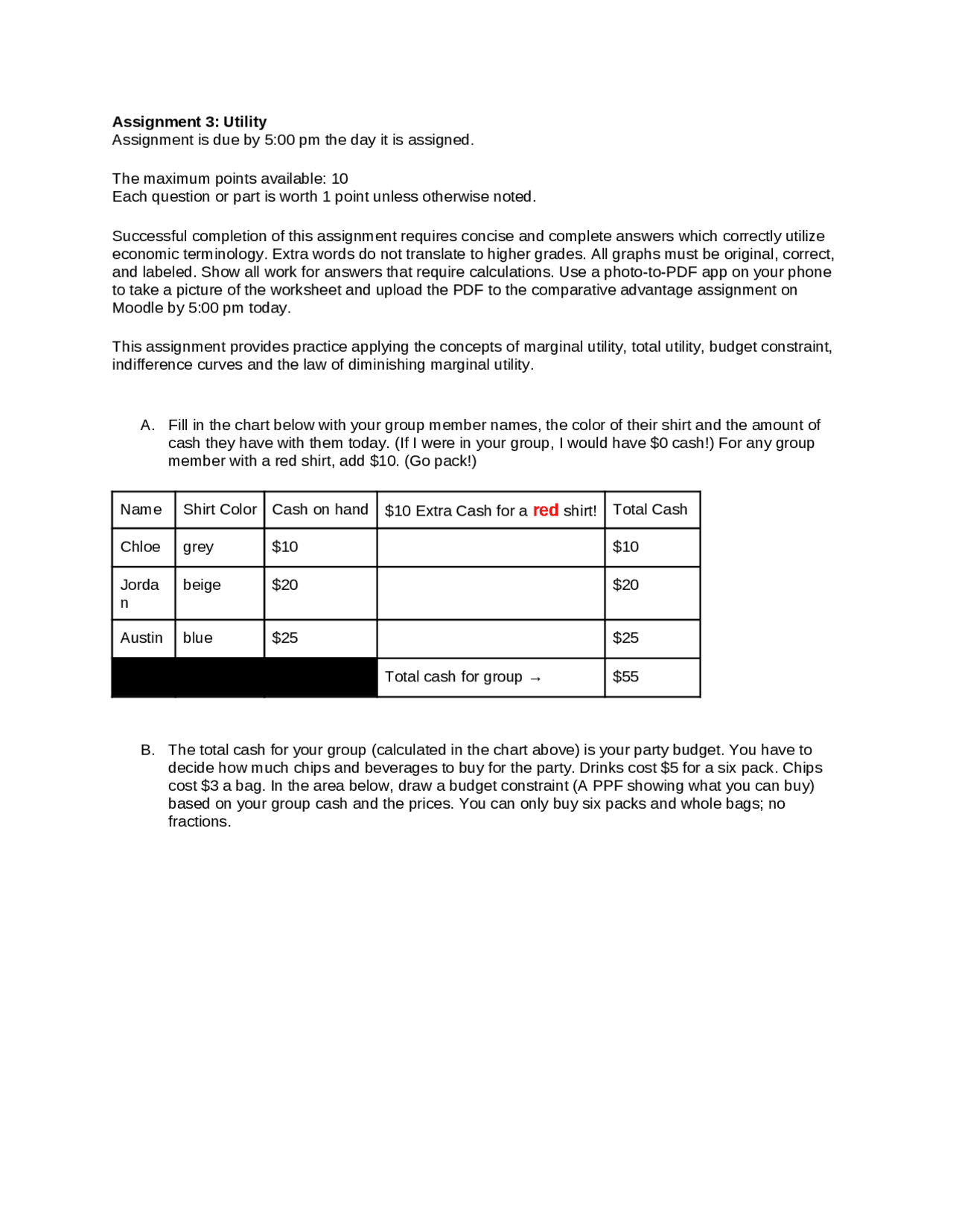 Microeconomics Utility Assignment Assignments Economics Docsity