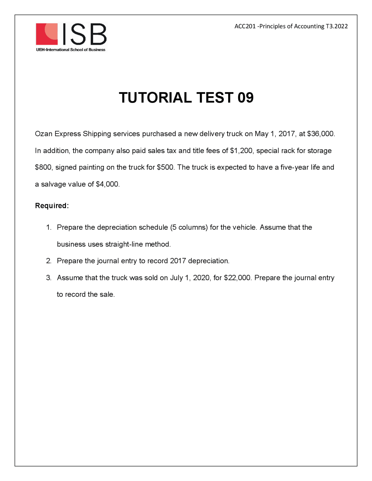 tutorial test session 9 | Exercises Accounting | Docsity