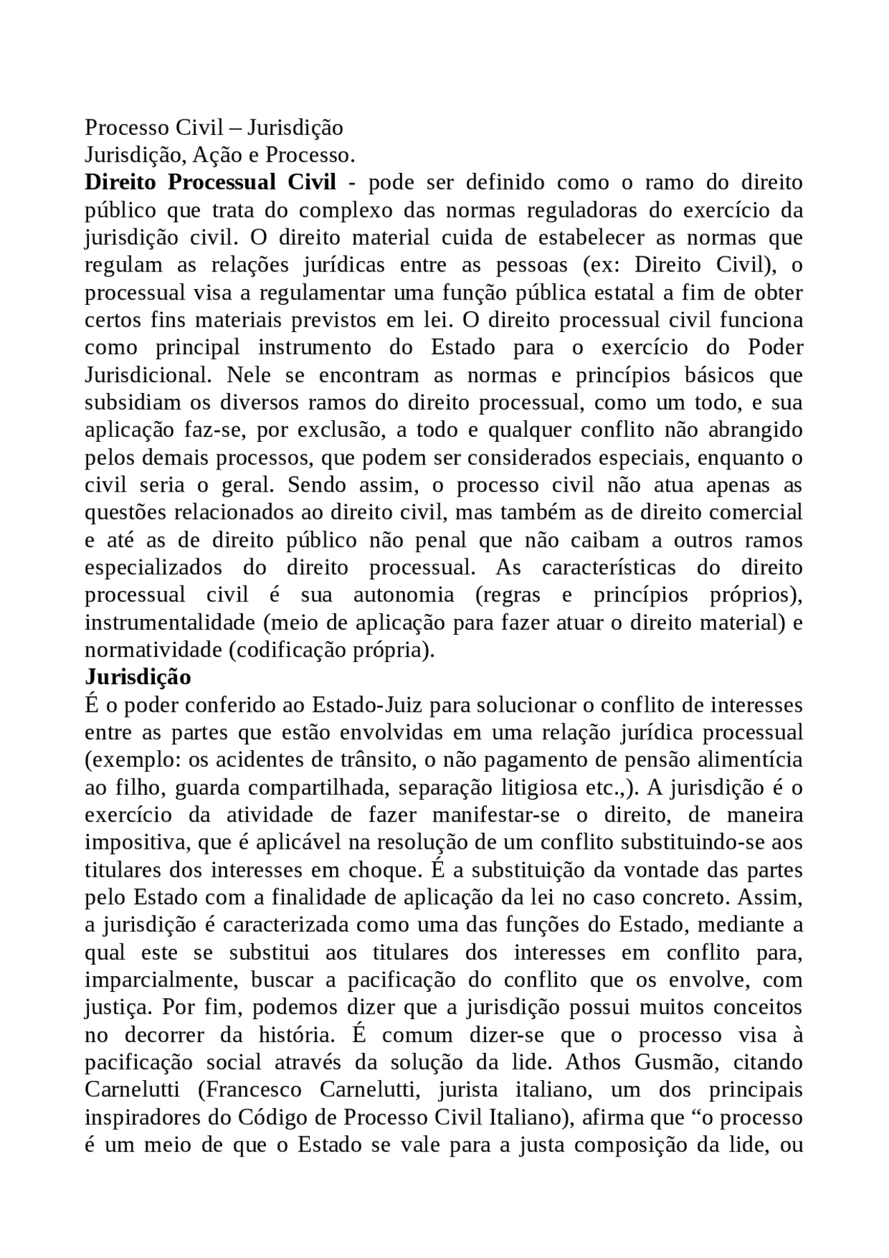 Processo Civil: jurisdição, ação e processo | Resumos Direito ...