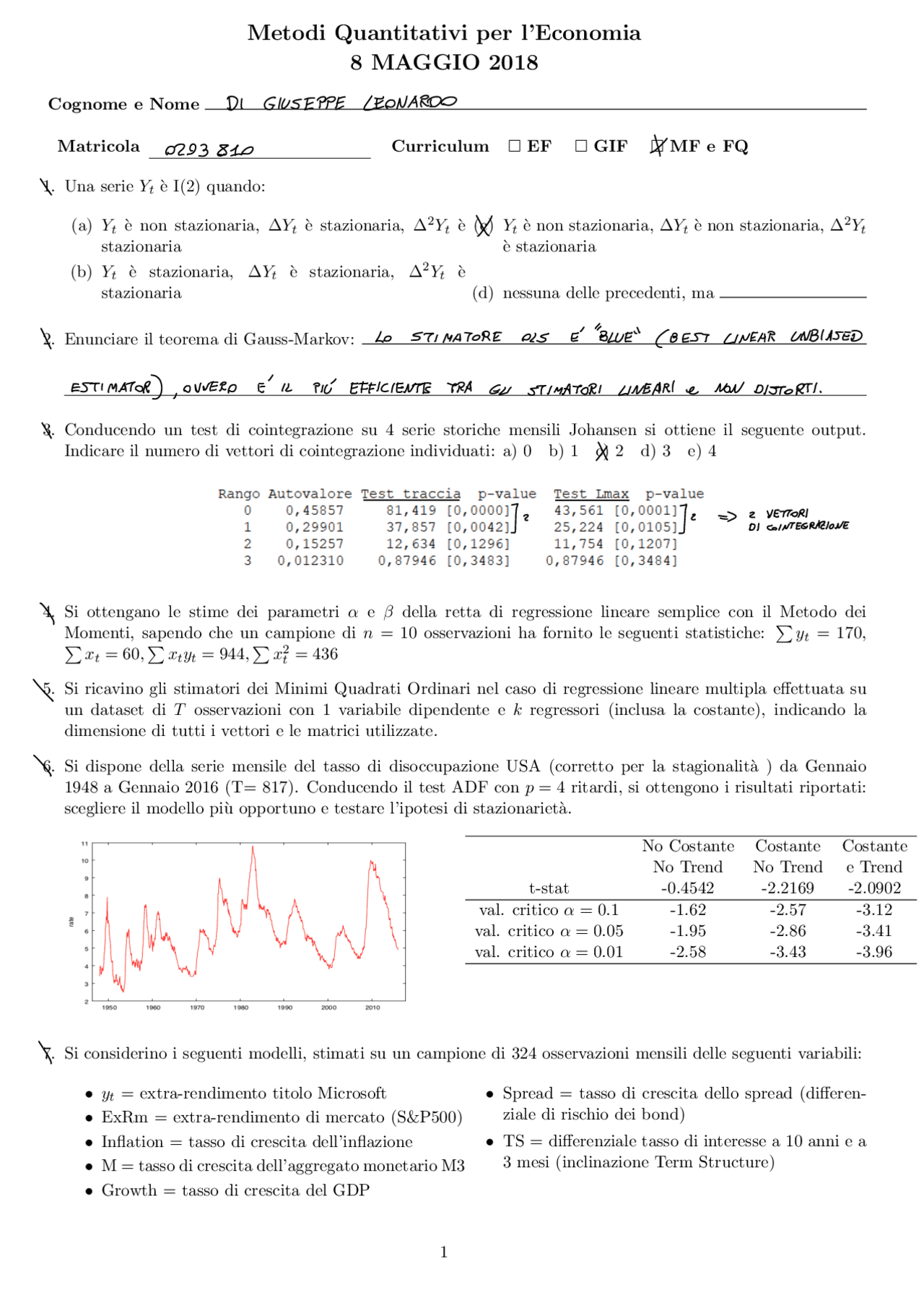 Soluzioni Esercizi Metodi Quantitativi Per Leconomia Marianna Brunetti Prove Desame Di