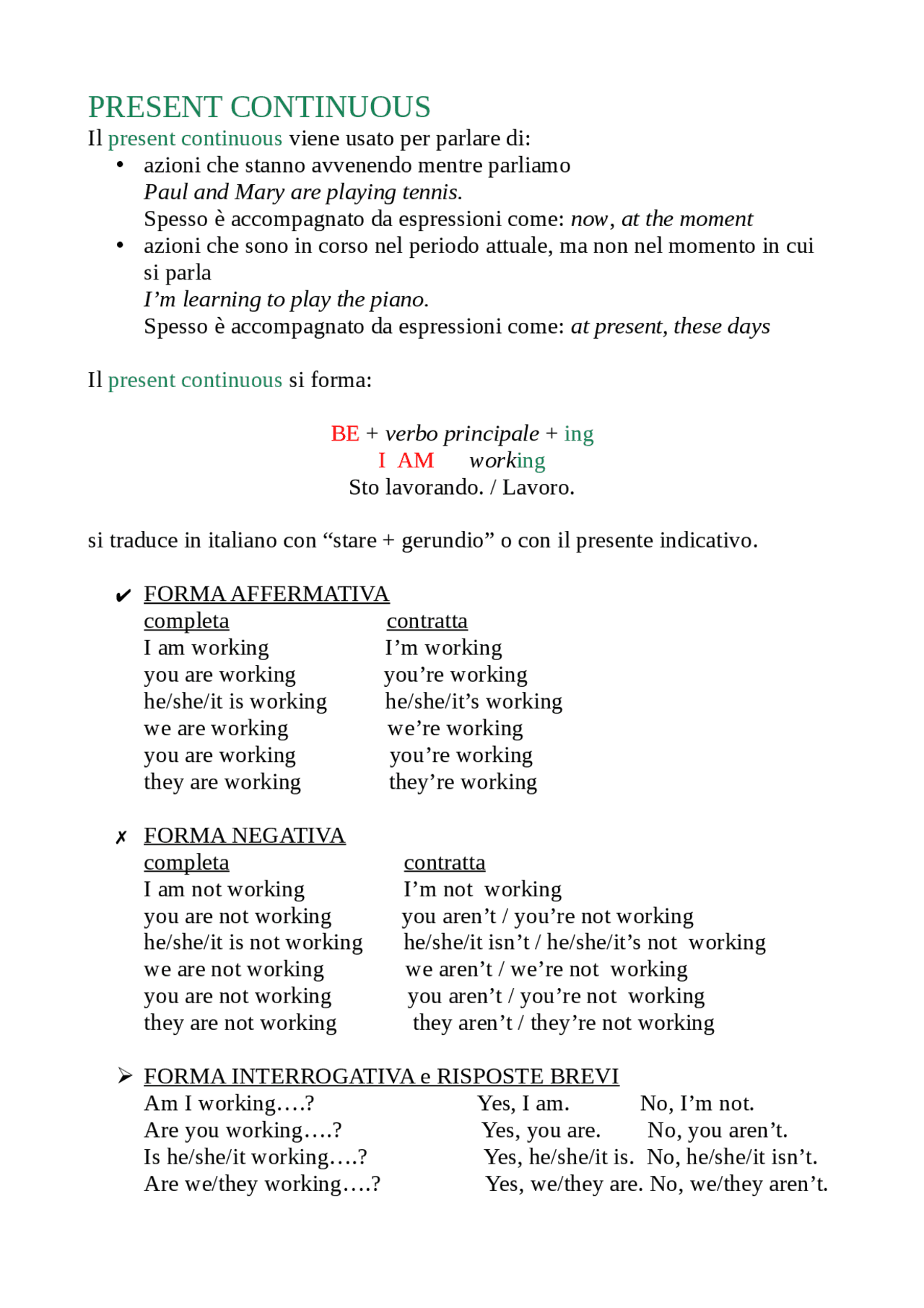 PRESENT CONTINUOUS e PRESENT SIMPLE grammatica | Appunti di Inglese ...