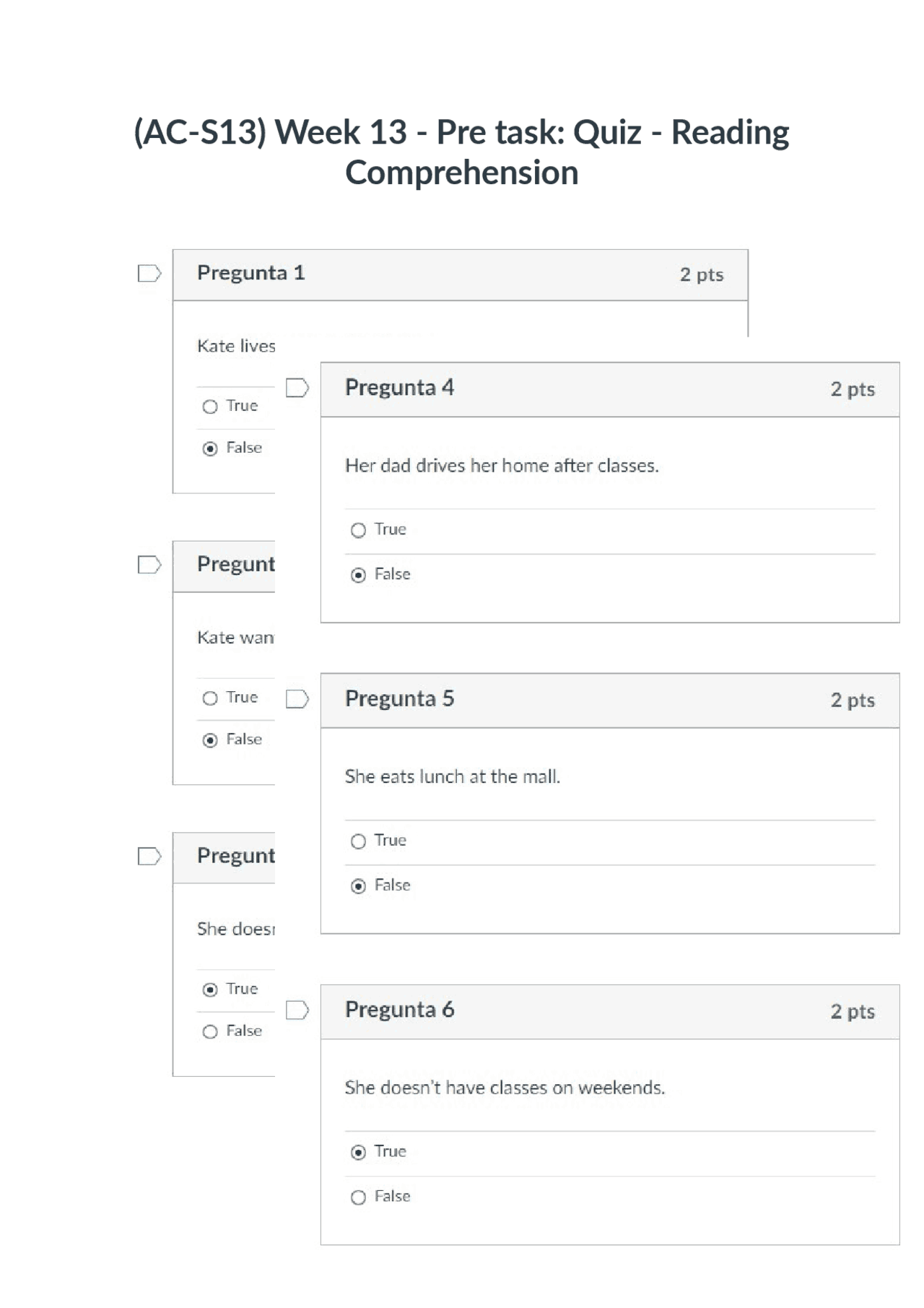 (AC-S13) Week 13 - Pre task Quiz - Reading Comprehension | Ejercicios ...