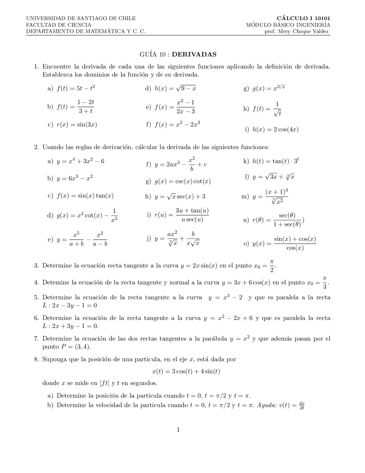Derivadas aplicaciones | Ejercicios de Matemáticas | Docsity