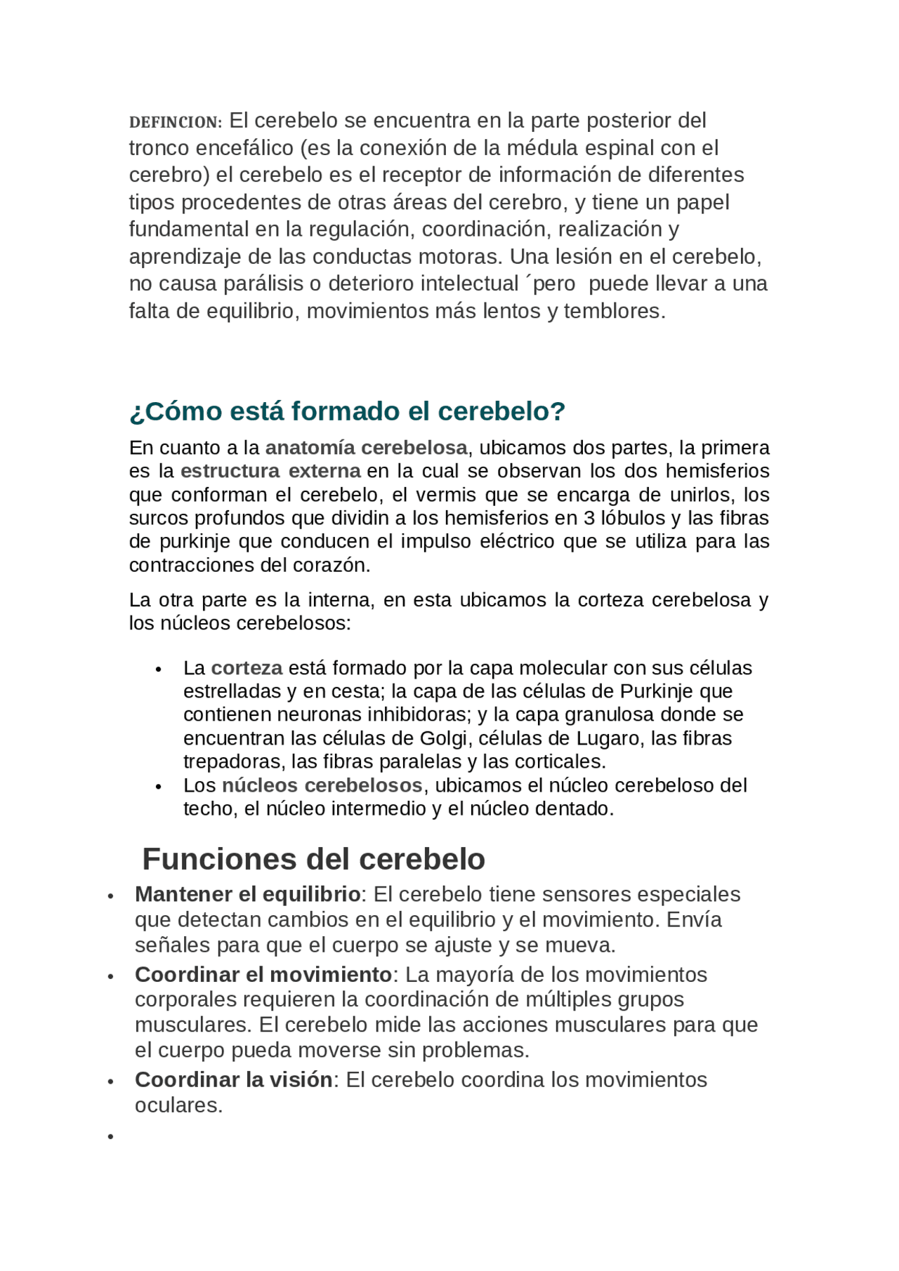 Resumen Del Cerebelo Resúmenes De Biología Docsity