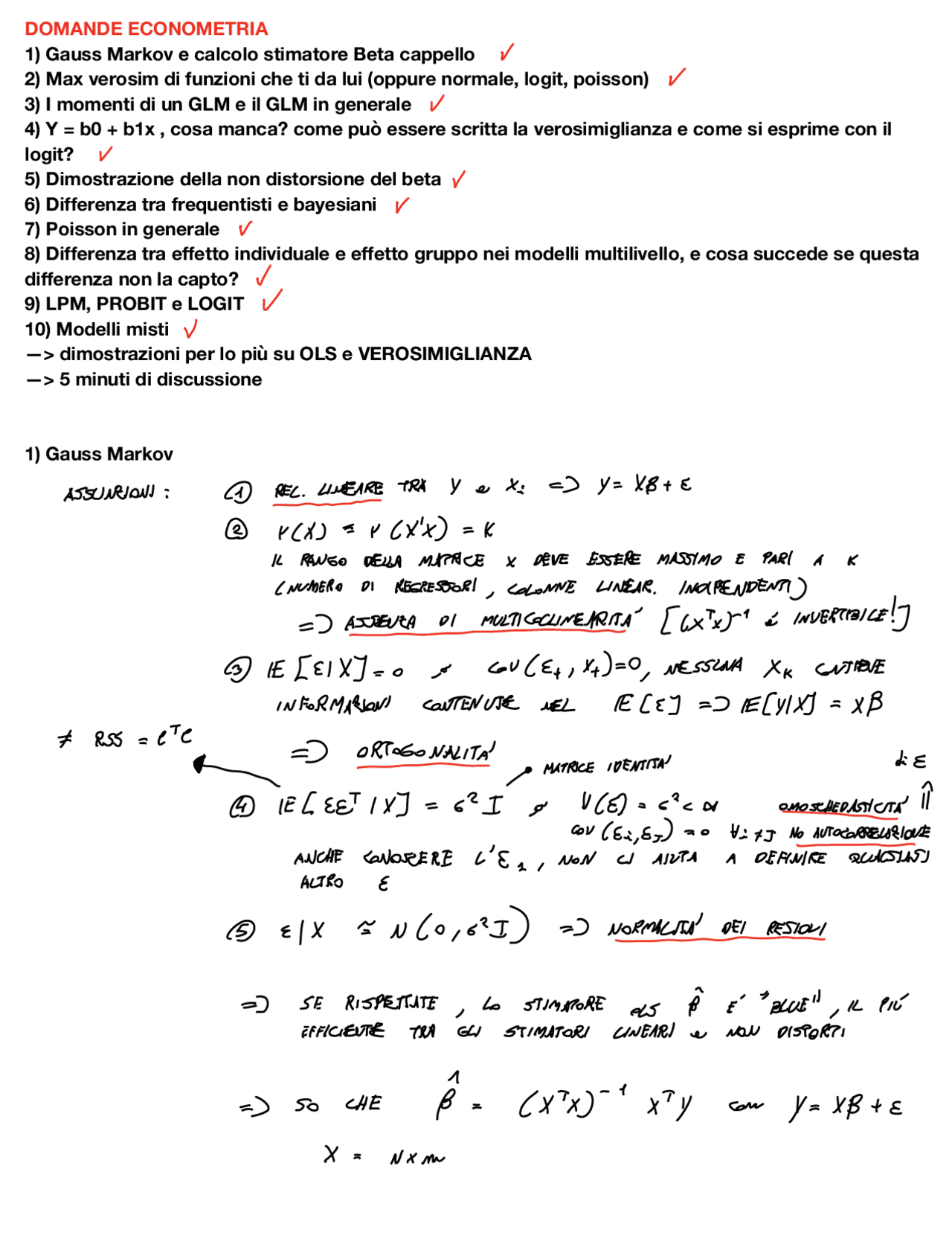 Domande Risposte Frequenti Econometria Giovanni Trovato Prove D