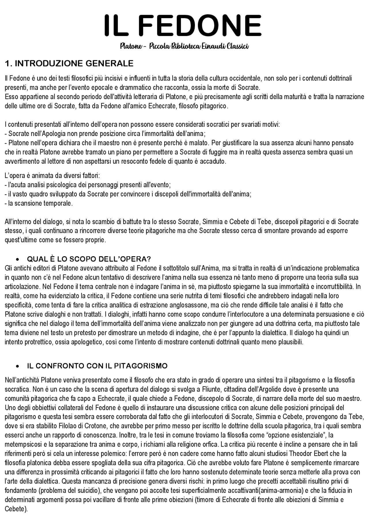 Riassunto completo del Fedone di Platone | Dispense di Filosofia | Docsity