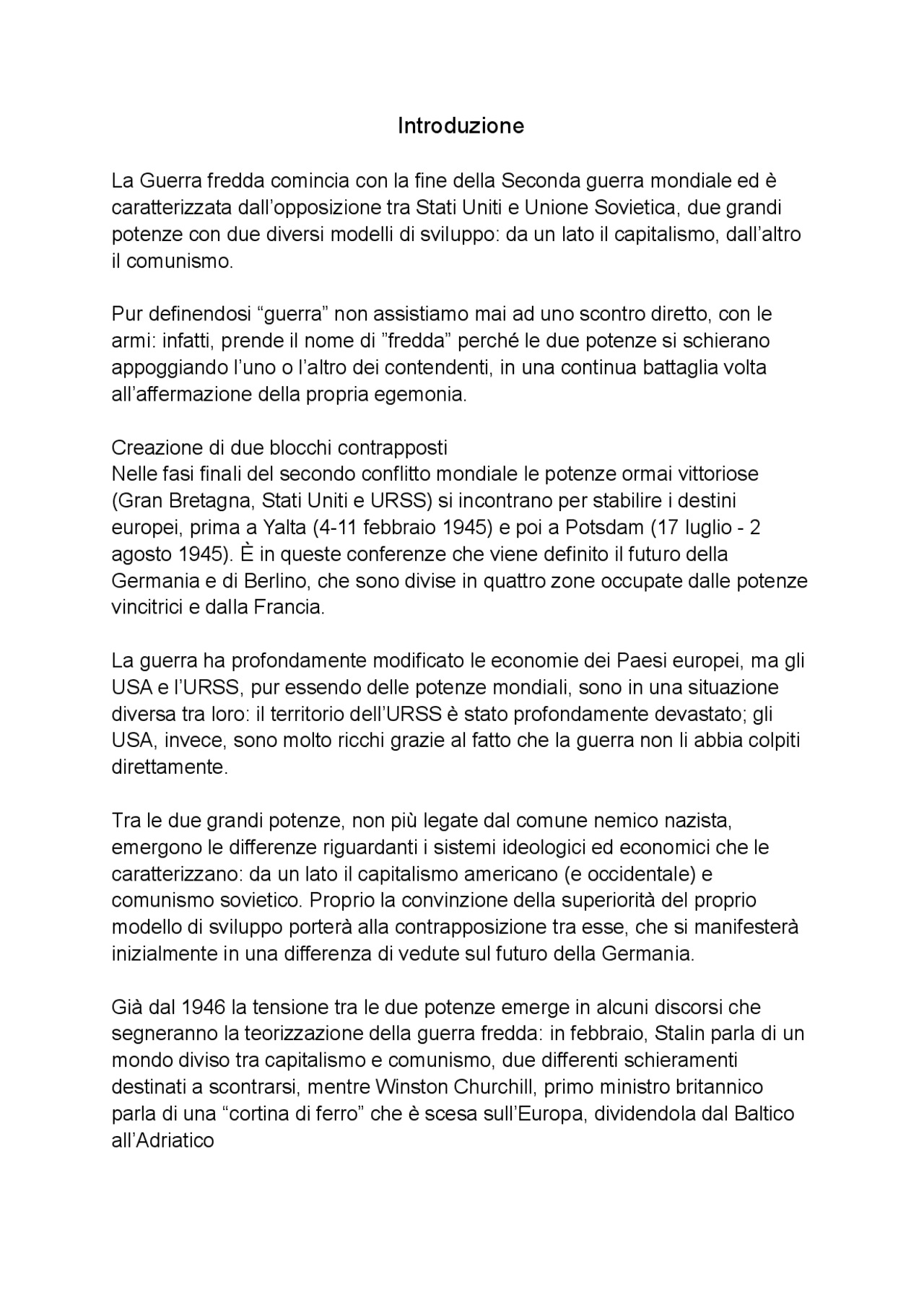 Sintesi Guerra Fredda Sintesi Del Corso Di Storia Docsity