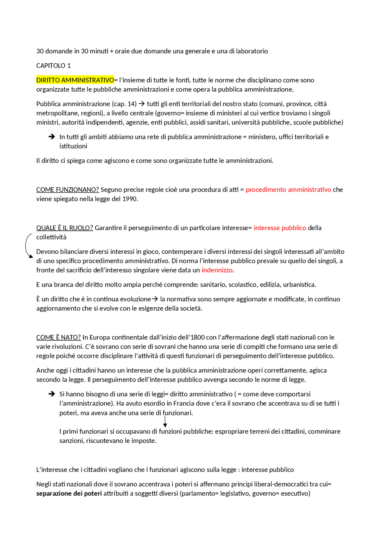Appunti del corso che bastano per l'esame | Summaries of Administrative Law | Docsity