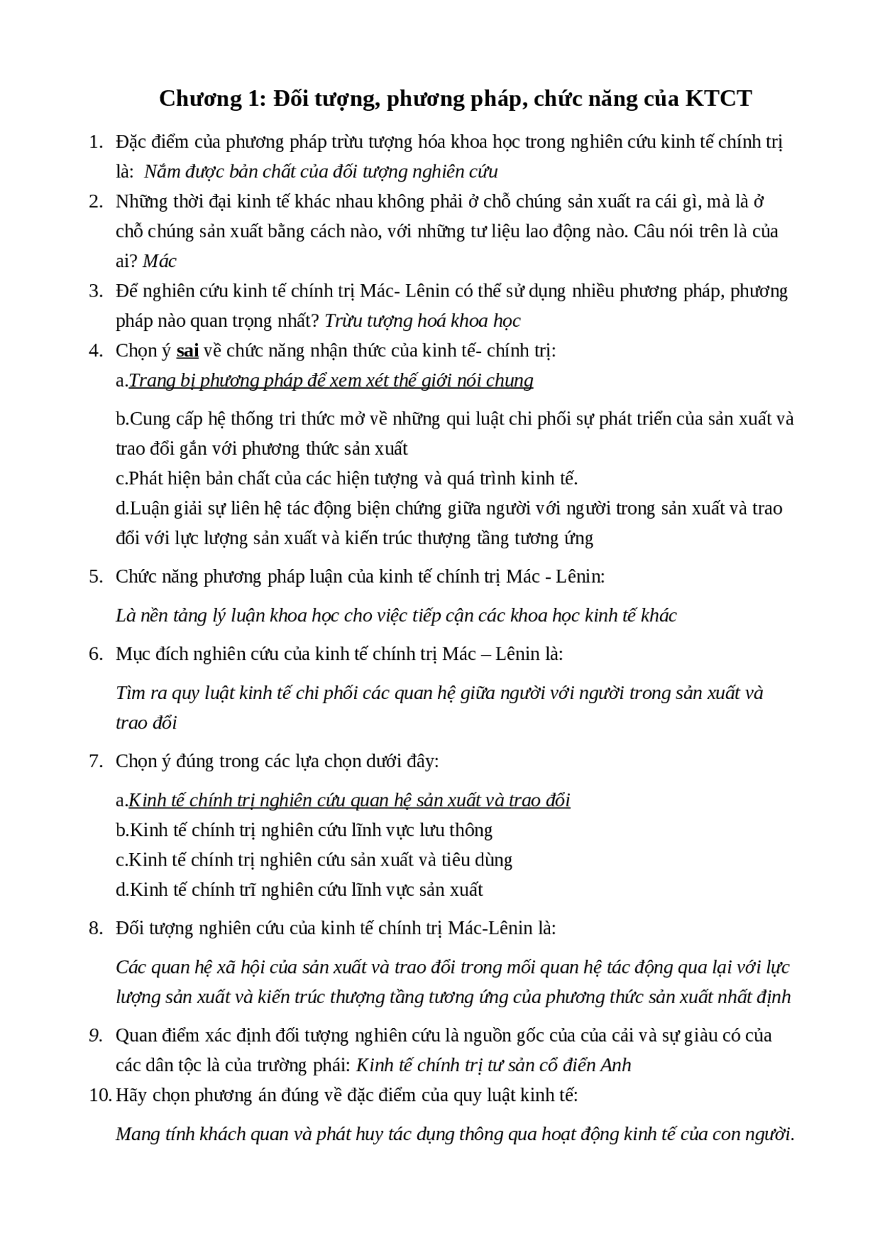 Kinh Tế Chính Trị Trắc Nghiệm Schemes And Mind Maps Economics Docsity