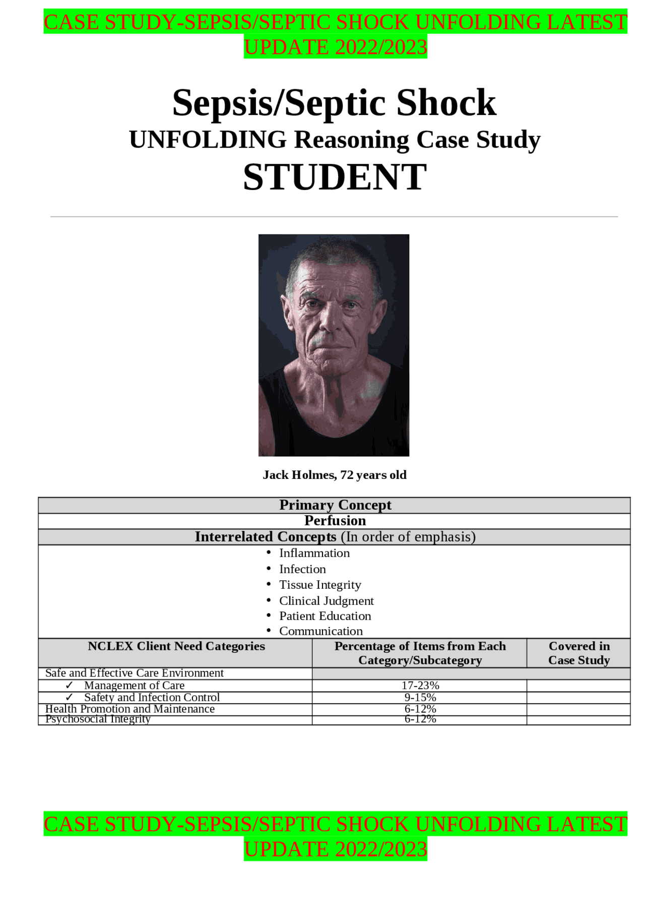 CASE STUDY-SEPSIS/SEPTIC SHOCK UNFOLDING LATEST UPDATE 2022/2023 ...