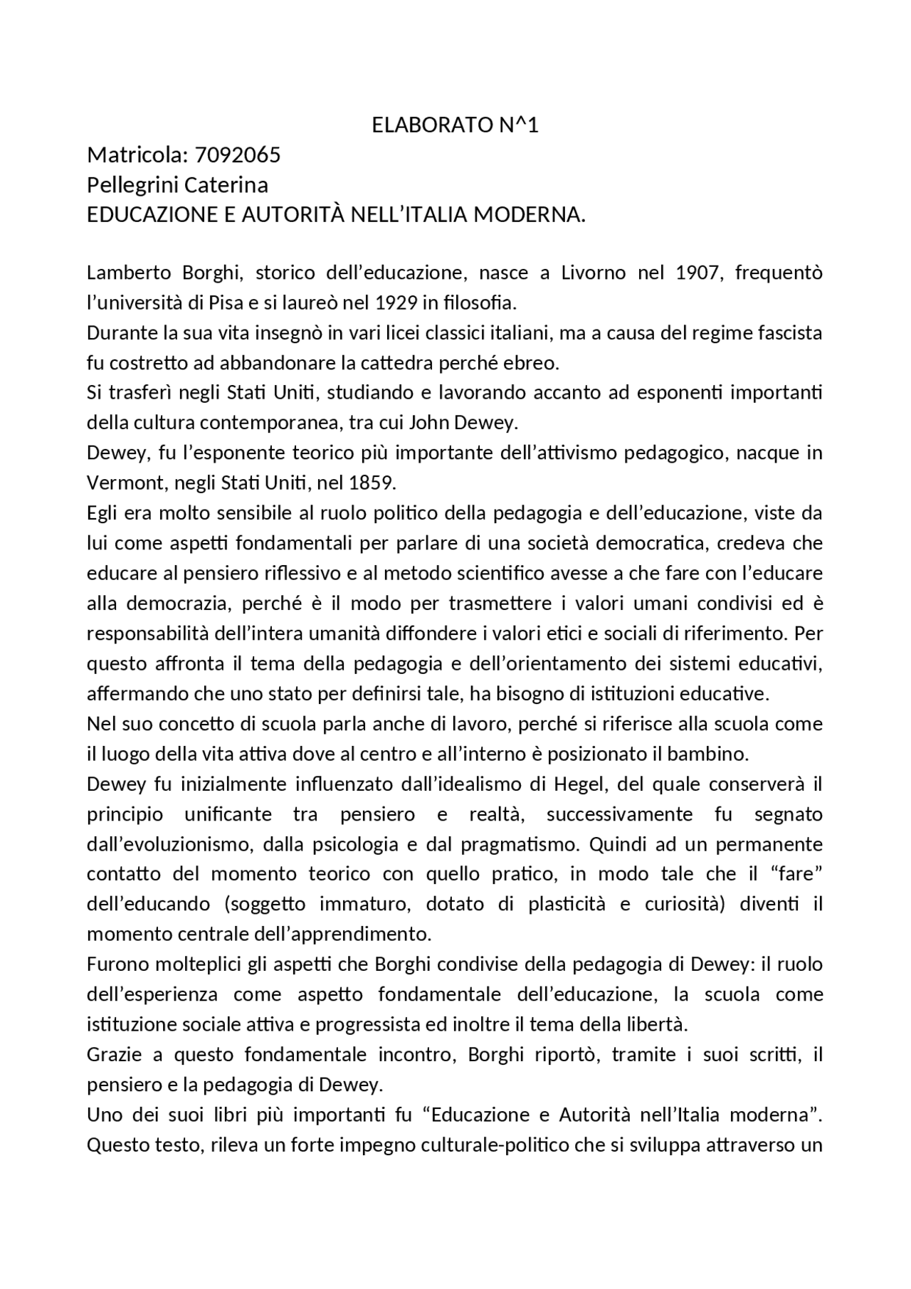 Elaborato Su Lamberto Borghi Prove Desame Di Storia Docsity
