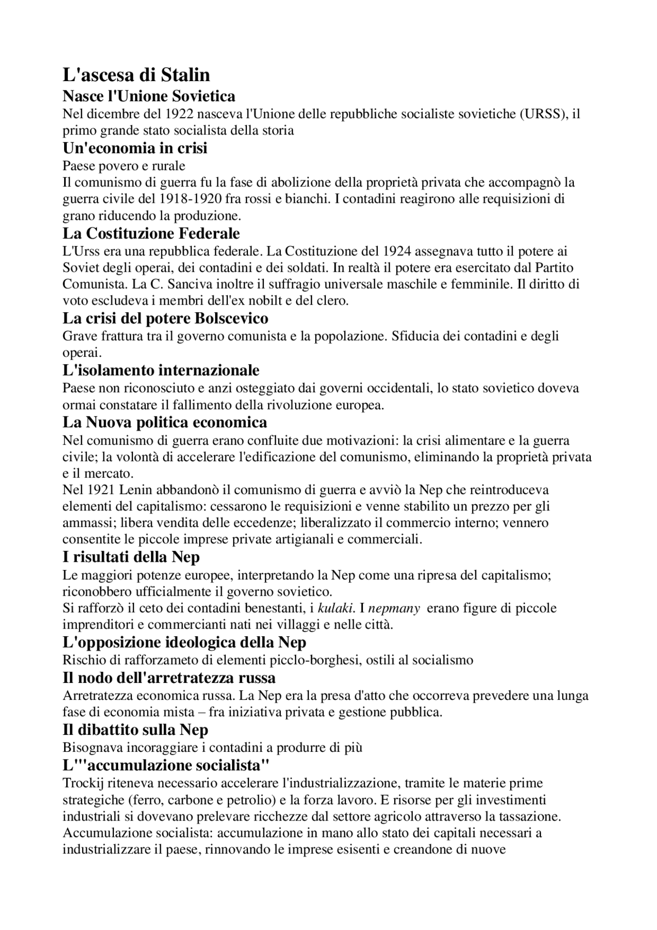 Lascesa Di Stalin Concetti Fondamentali Schemi E Mappe Concettuali