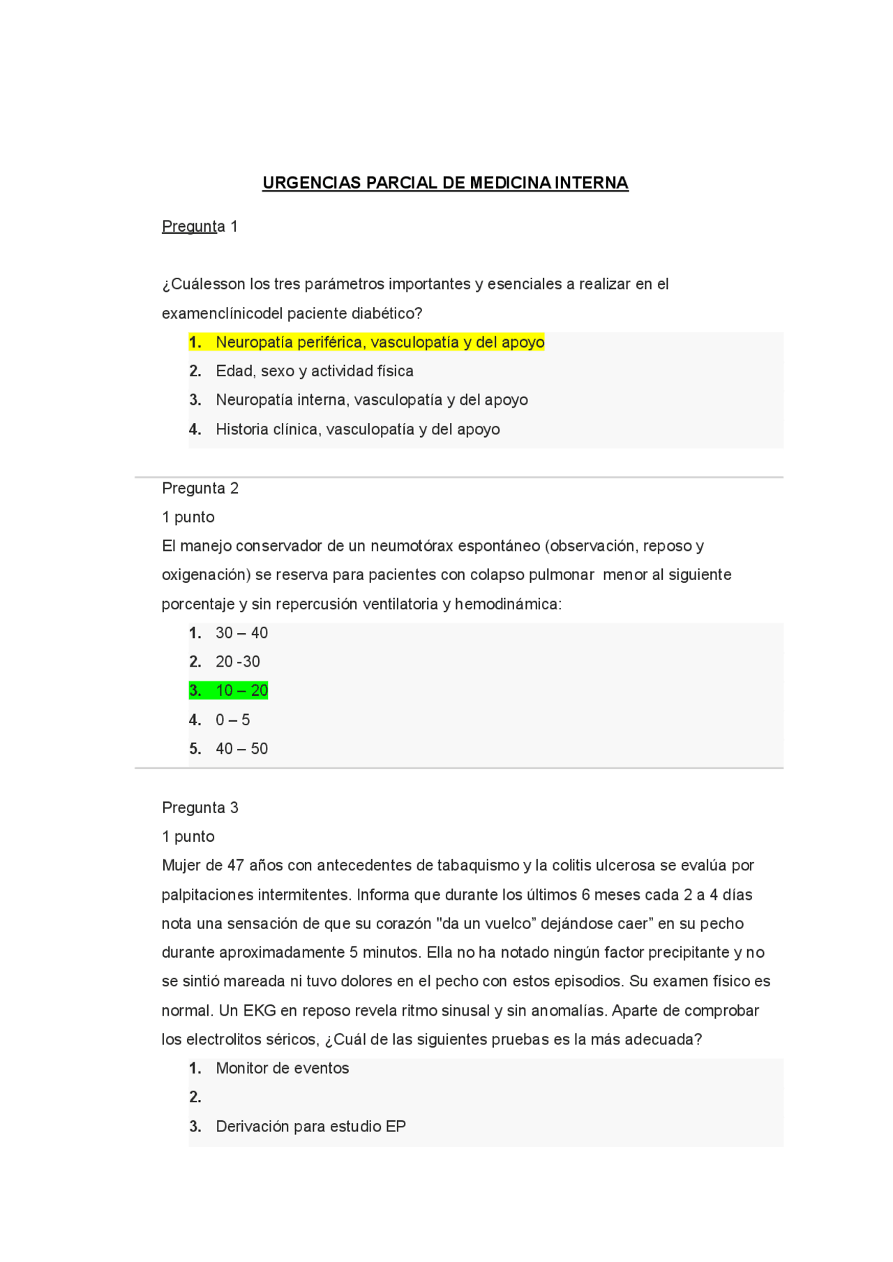 Examenes de medicnia interna | Exámenes de Medicina Interna | Docsity