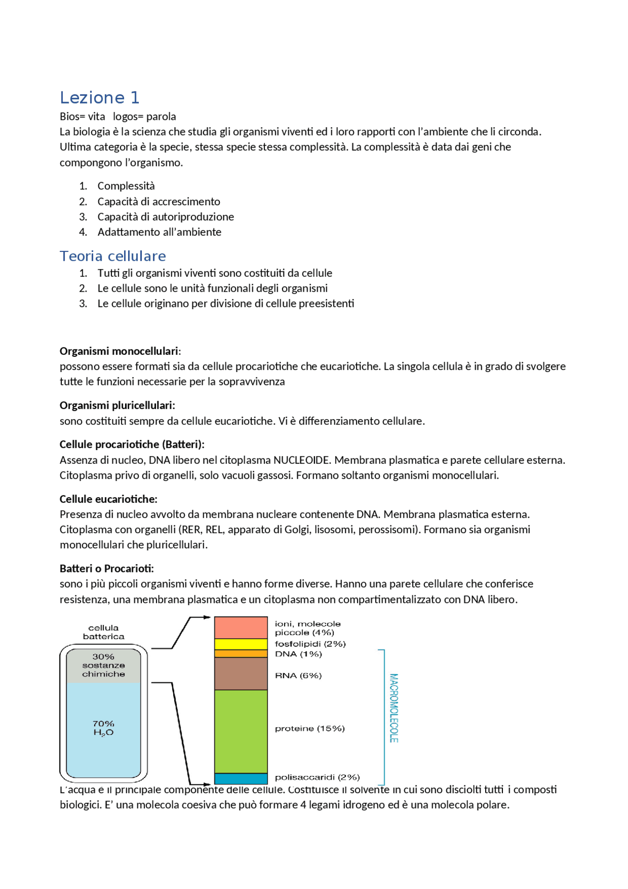 Prima lezione biologia | Appunti di Biologia | Docsity