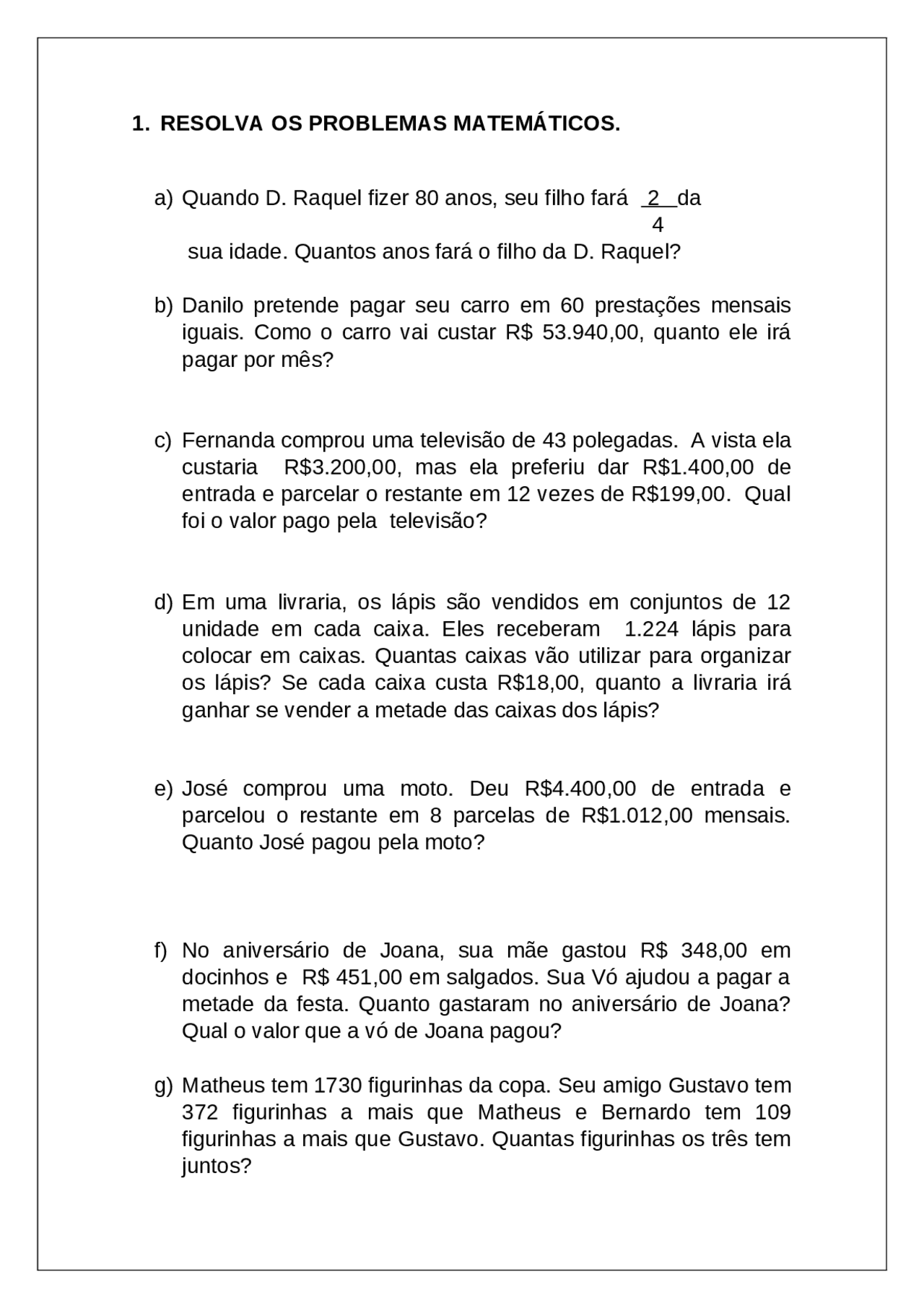 Problemas Matemáticos Exercícios Matemática Docsity